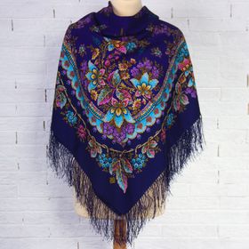 Платок шерстяной с шёлковой бахромой "Уральский сказ", 110х110 см, рис ...