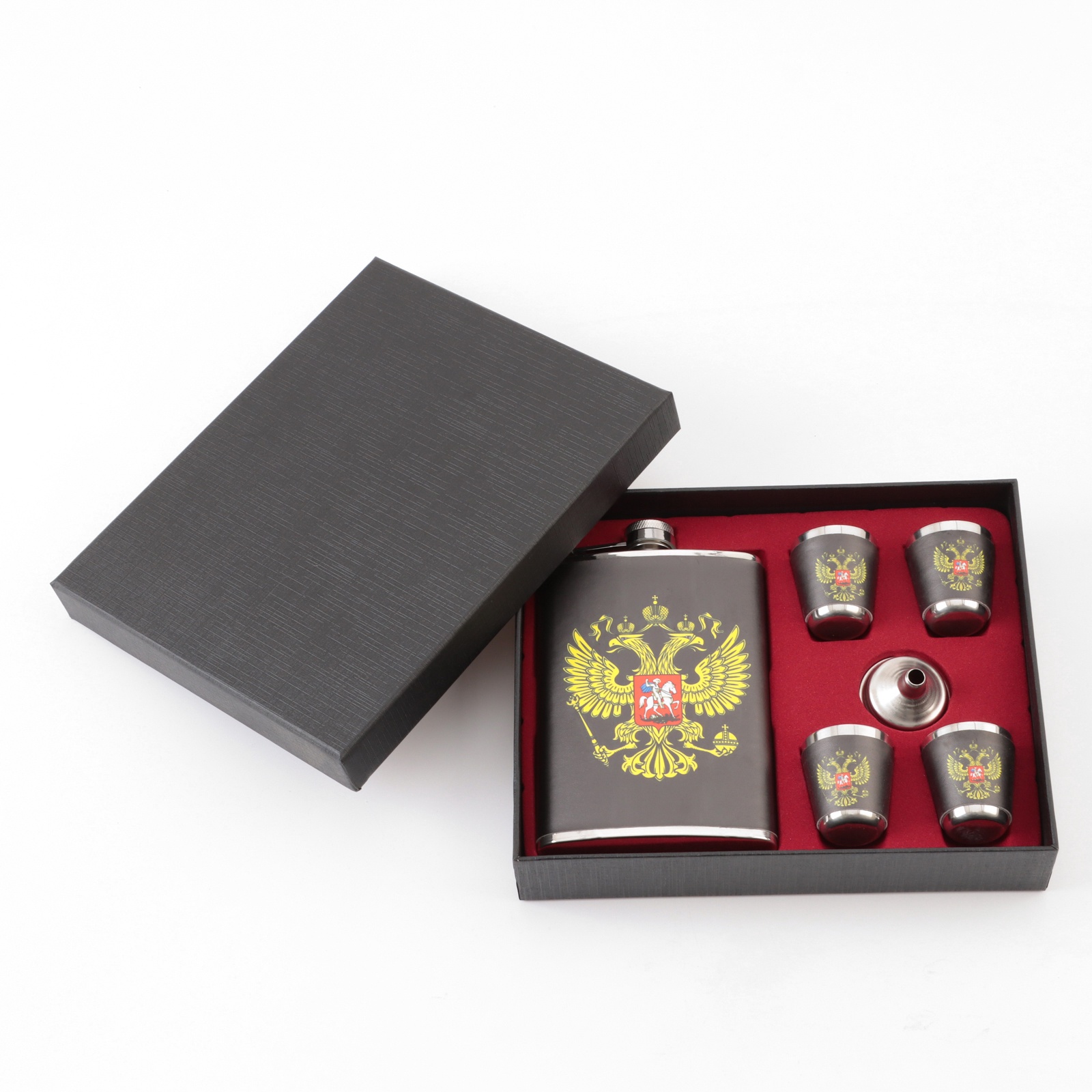 Подарочный набор 6 в 1 "Россия": фляжка 270 мл, воронка, 4 стопки ...