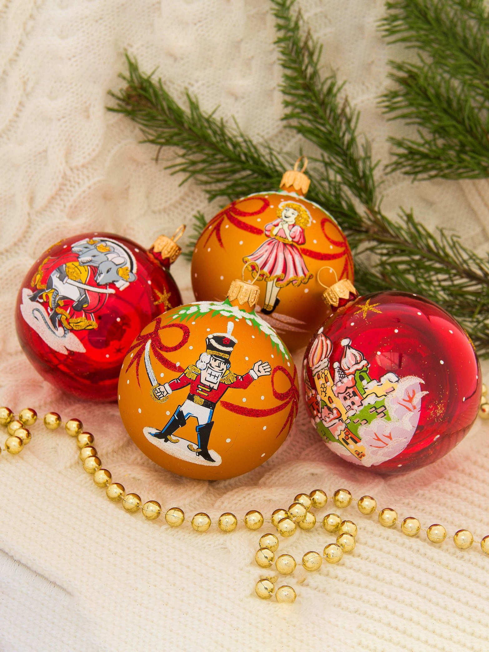 Ёлочные игрушки 4 шт. «Щелкунчик», шары новогодние, d=7.5 см (2564845 ...