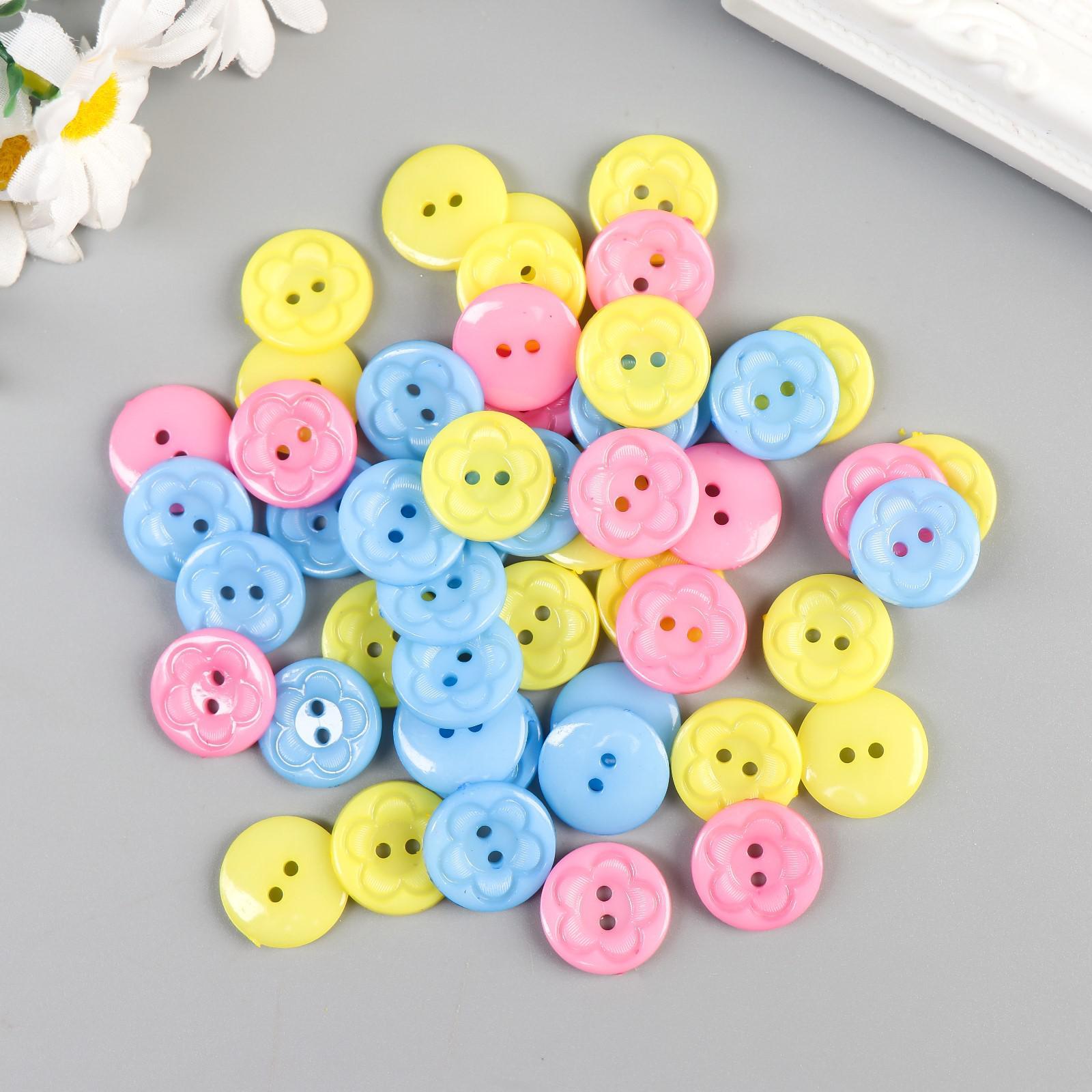 Набор пуговиц декоративных пластик «Цветочек в круге», набор 50 шт., 1. ...
