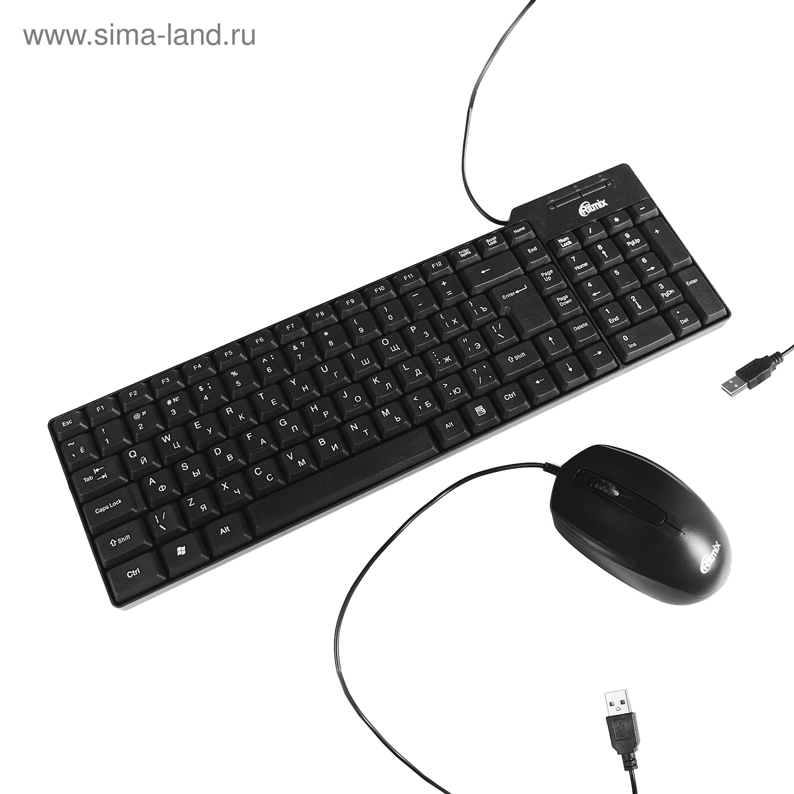 Комплект клавиатура и мышь Ritmix RKC-010, проводной, мембранный, 800 dpi, USB, черный (2865220 ...