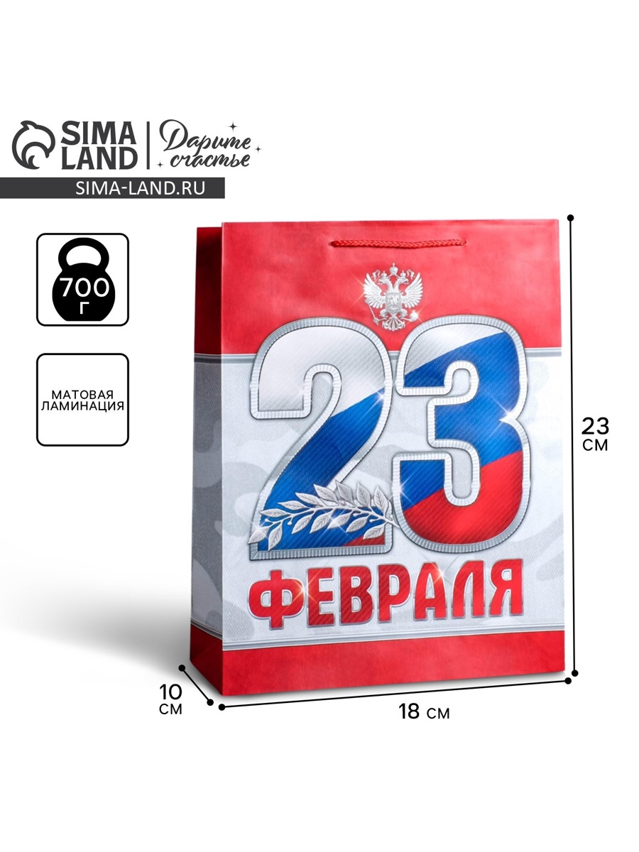 Пакет ламинированный вертикальный «23 февраля!», MS 18 × 23 × 10 см ...