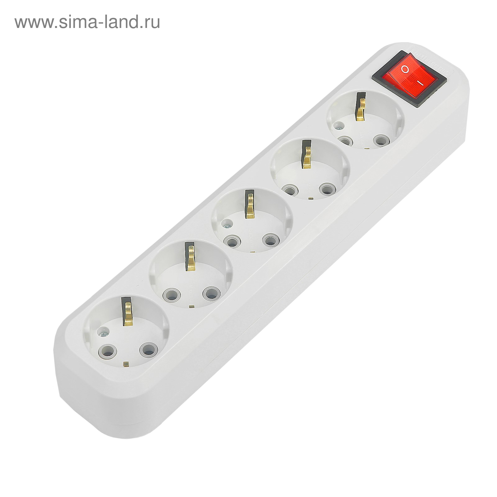 Колодка розеточная 5 гнезд 2П+3 с выключателем16А 250В белая TDM ...