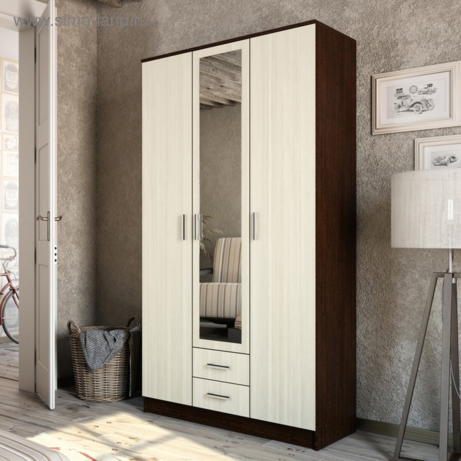 Шкаф трехстворчатый «Трио», 1200×482×2200 мм, венге/лоредо (3402598 ...