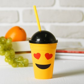 Стакан пластиковый «Смайл», с крышкой и трубочкой, 500 мл, виды МИКС ...