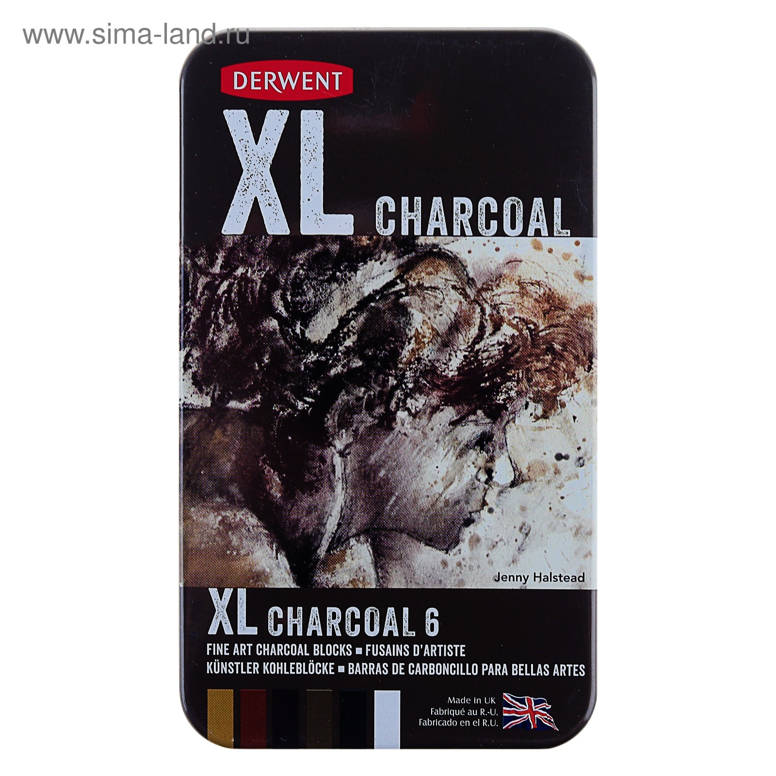 Уголь прессованный, набор Derwent Charcoal XL, 6 цветов, (20 x 20 x 60 ...
