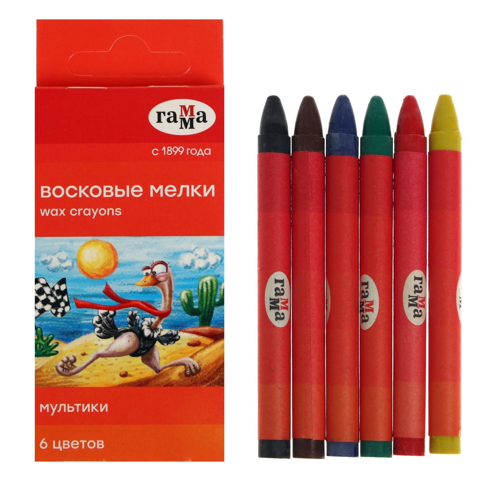 Мелки восковые 6 цветов, "Гамма" "Мультики", круглые, европодвес ...