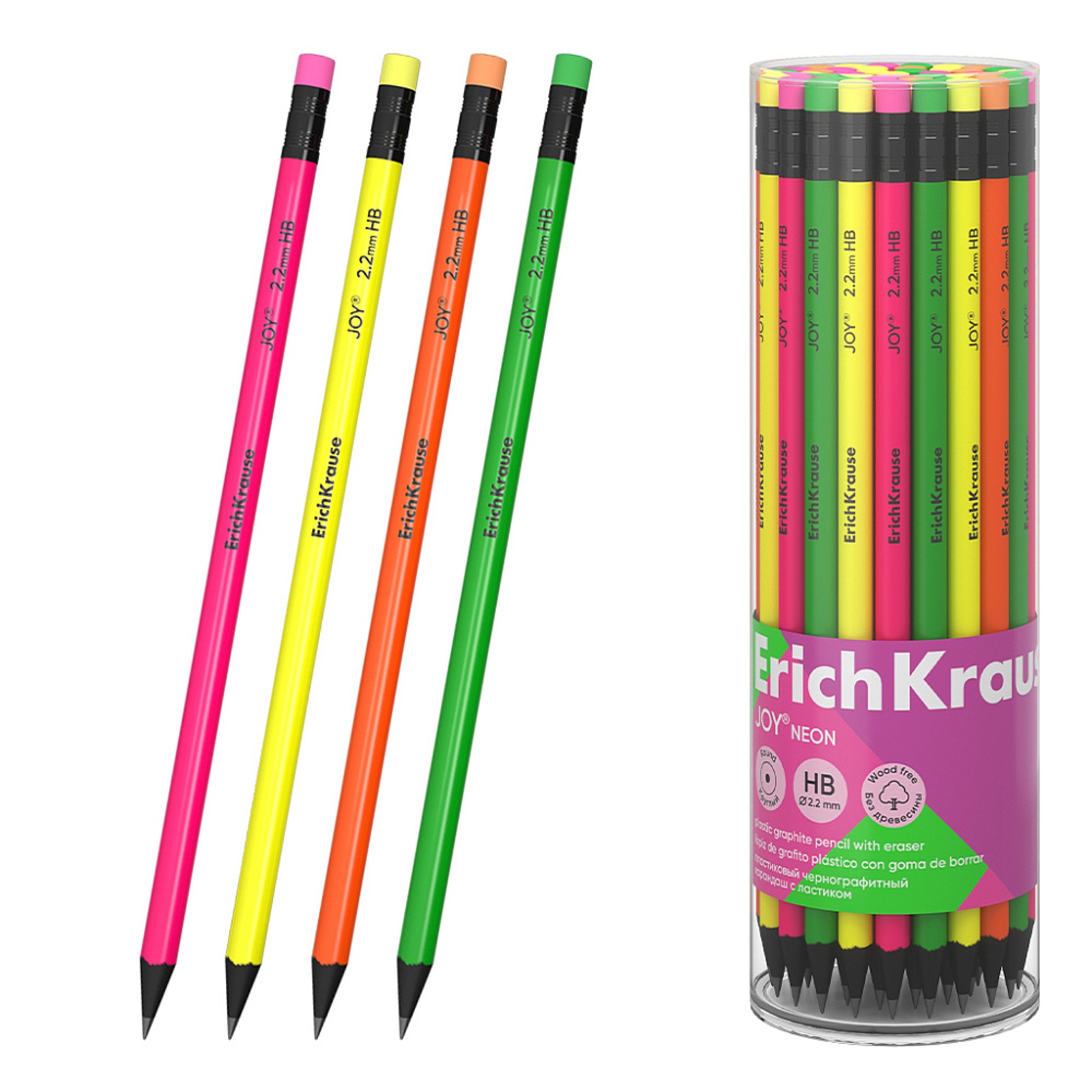 Карандаш чернографитный ErichKrause «JOY», HB, грифель d=2.2 мм, пластик, круглый, в тубусе ...