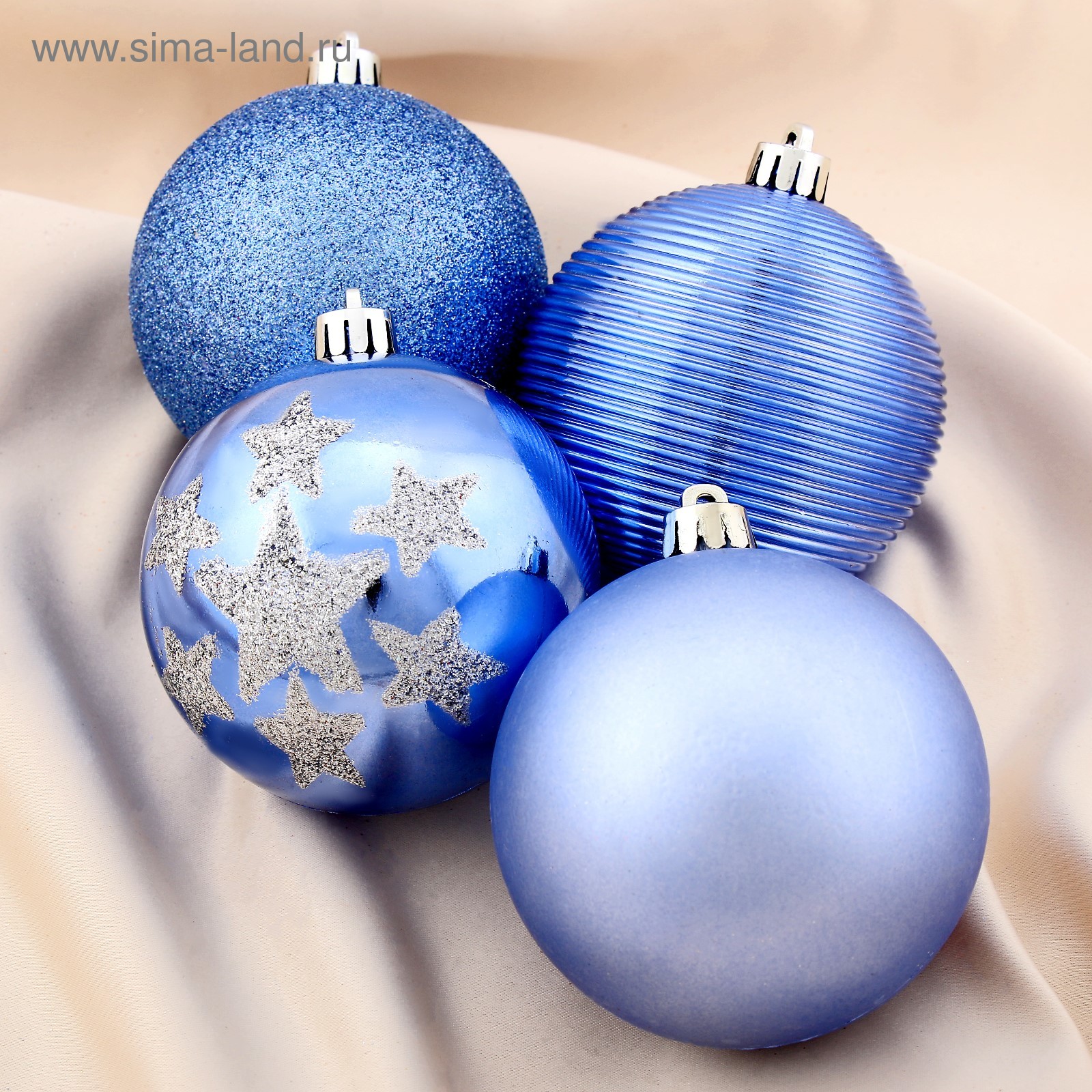 Ёлочные игрушки «Камея со звёздами», шары новогодние, набор d=8 см, 4 ...