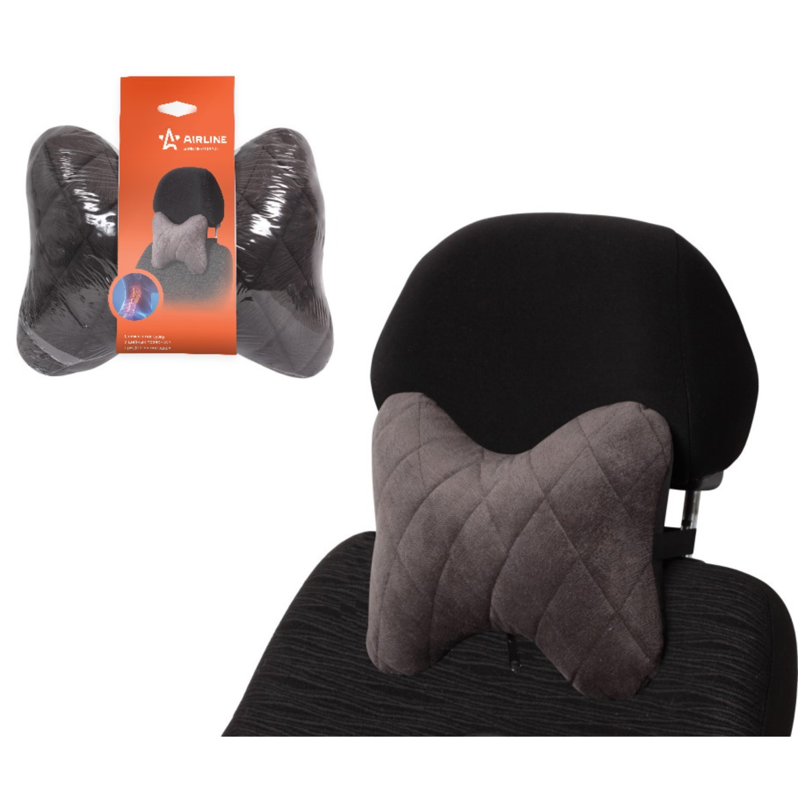 Подушка автомобильная косточка, на подголовник, "Алькантара", серый ...