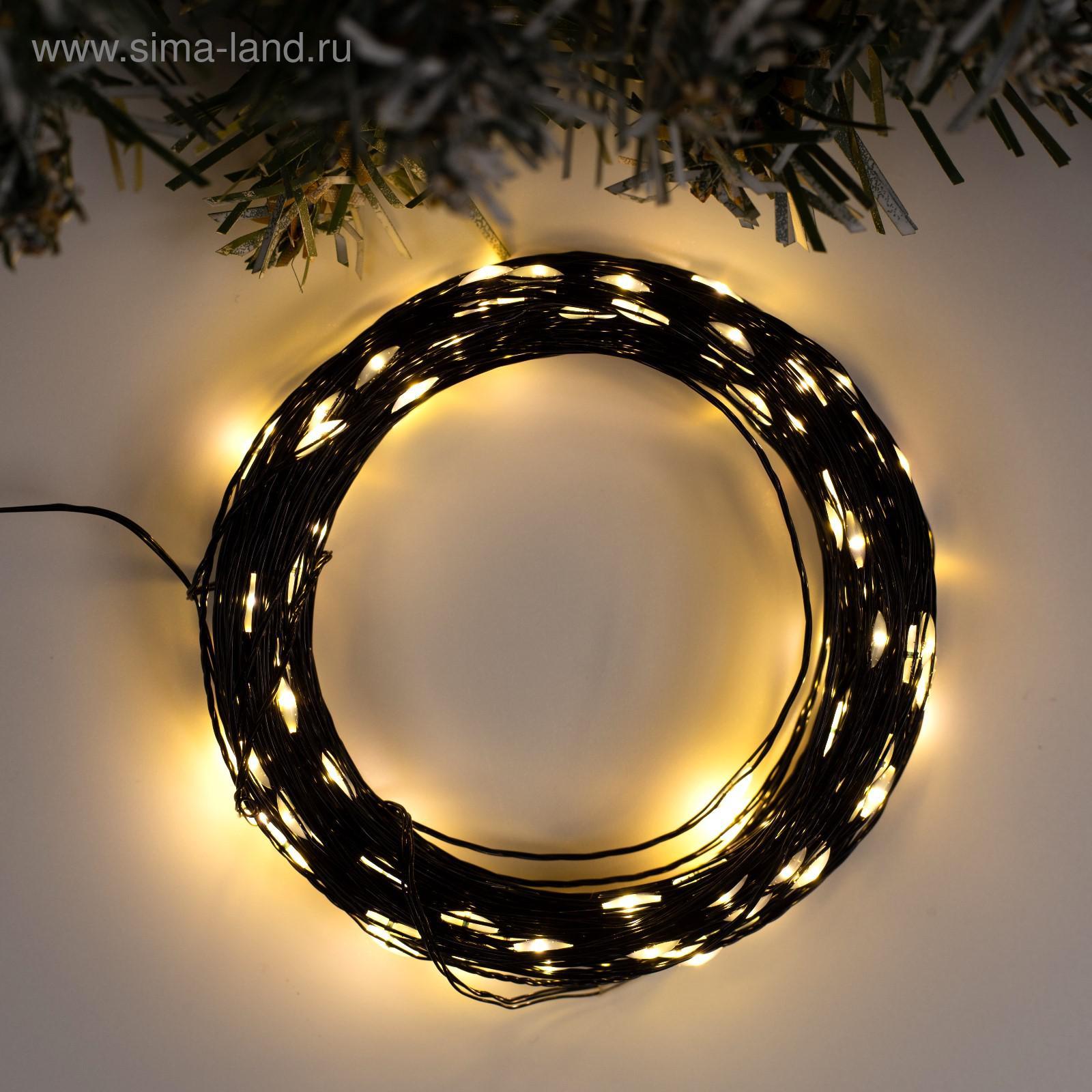 Гирлянда «Нить» 20 м роса, IP20, чёрная нить, 200 LED, свечение тёплое ...
