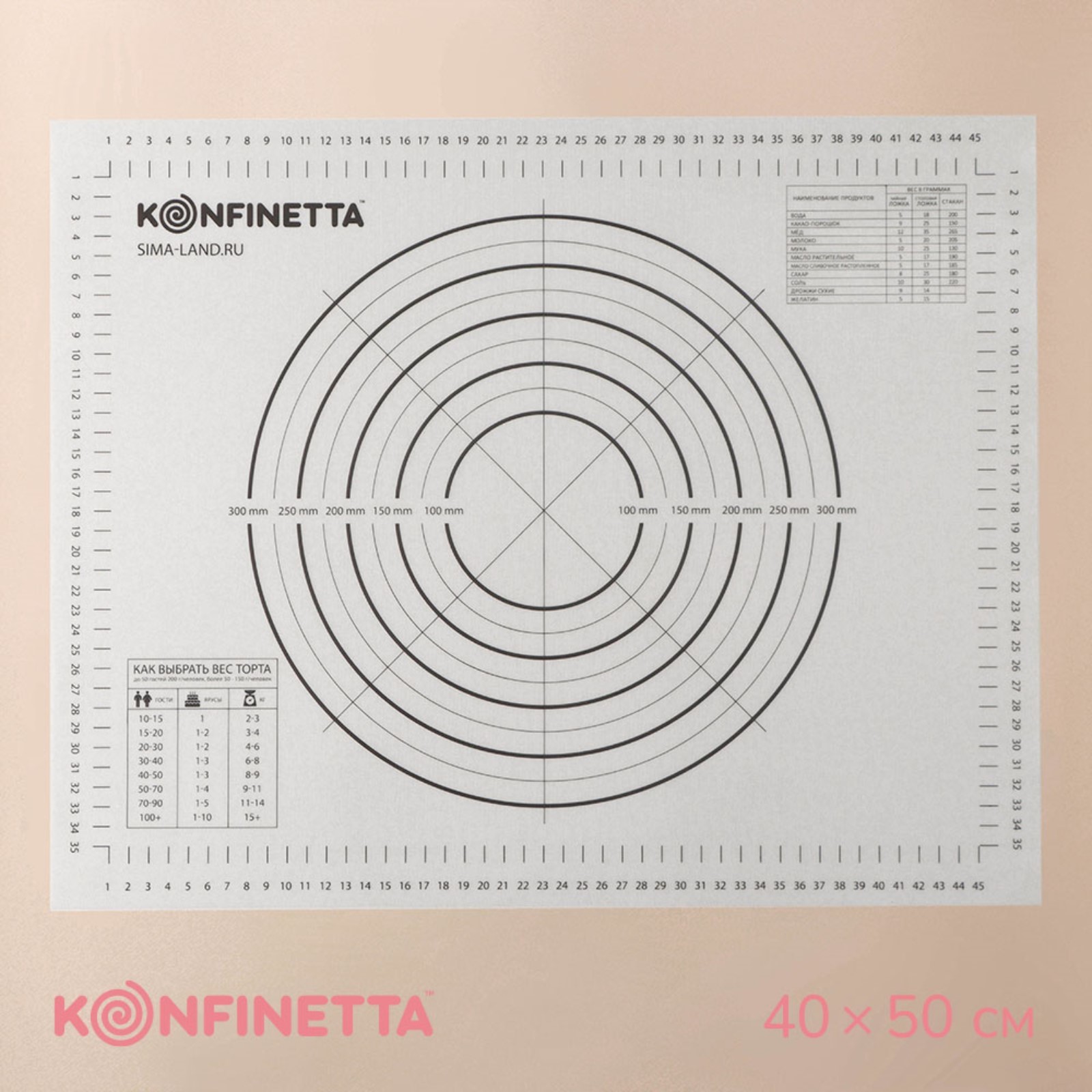 Армированный коврик для выпечки с разметкой KONFINETTA, силикон, 40×50 ...