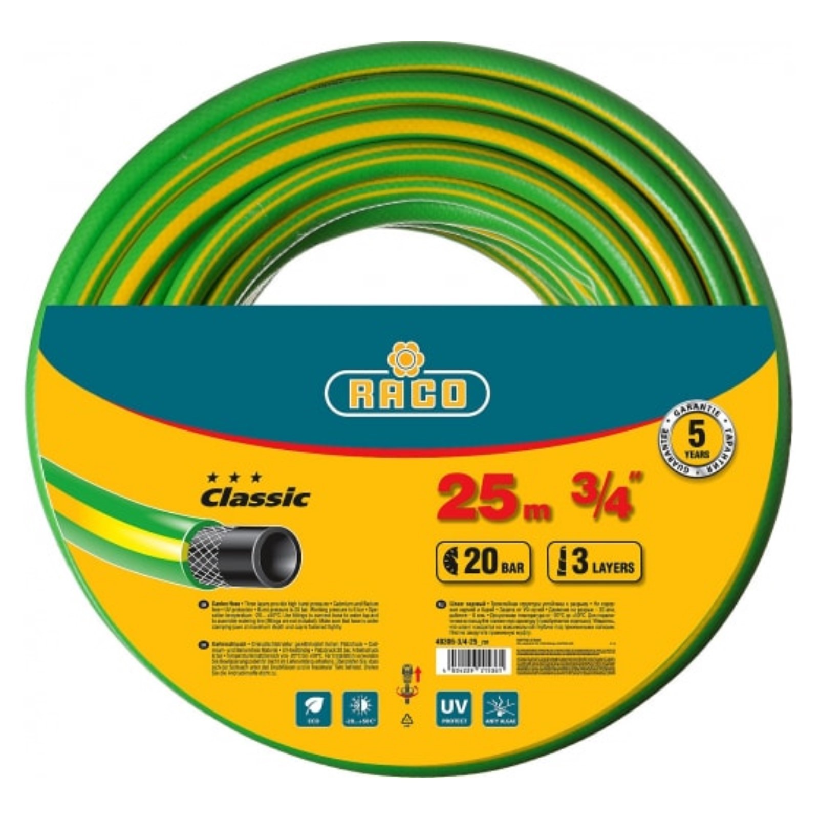 Шланг, ПВХ, d=19 мм (3/4"), L=25 м, 3-слойный, армированный, RACO ...