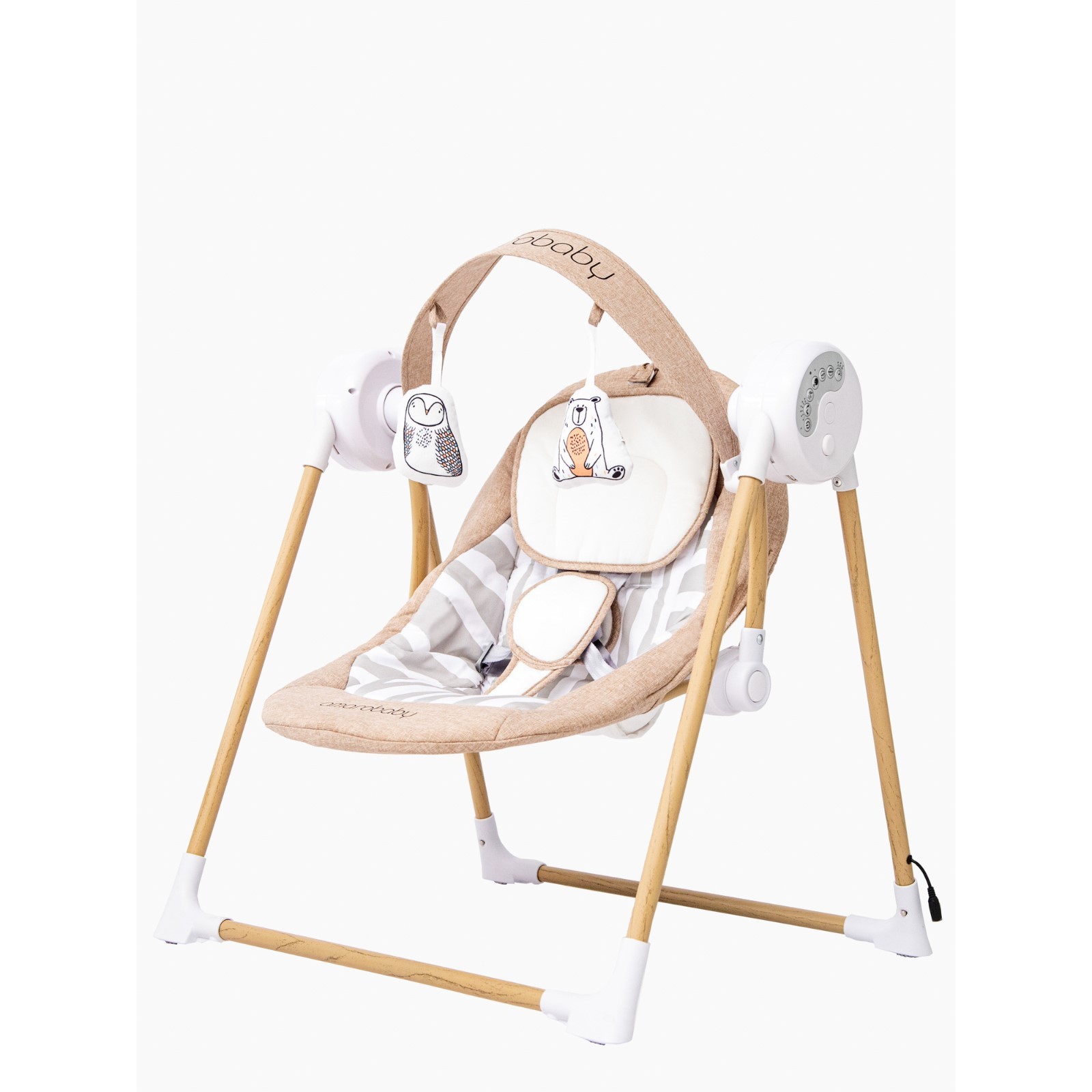 Электронные качели детские AmaroBaby Wooden Swing, цвет бежевый ...