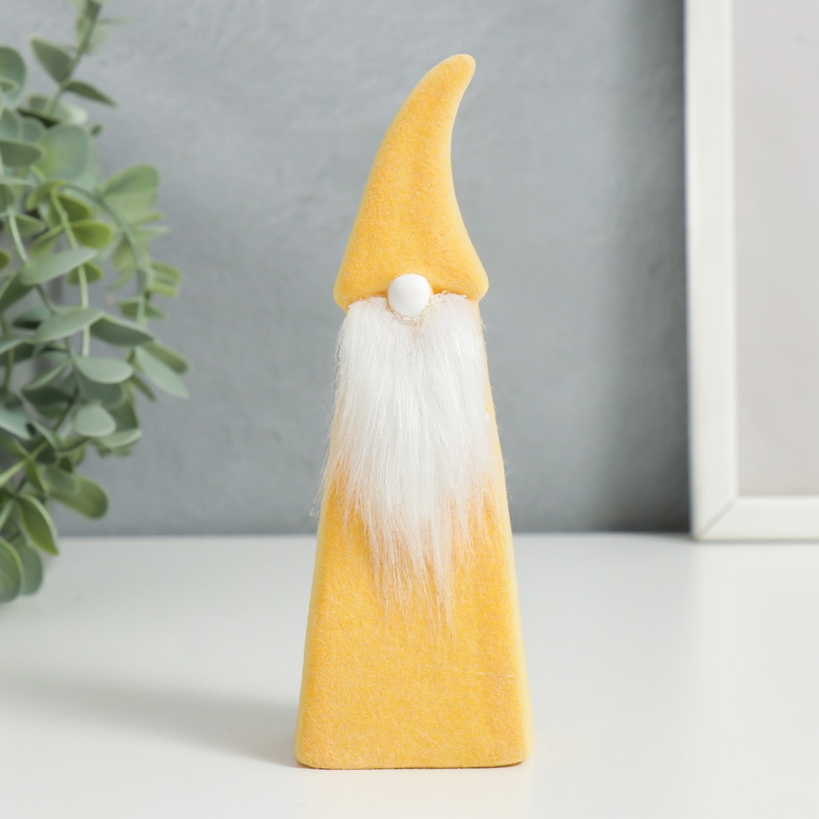 Сувенир керамика "Бородатый гномик в высоком колпаке" жёлтый флок 15 ...