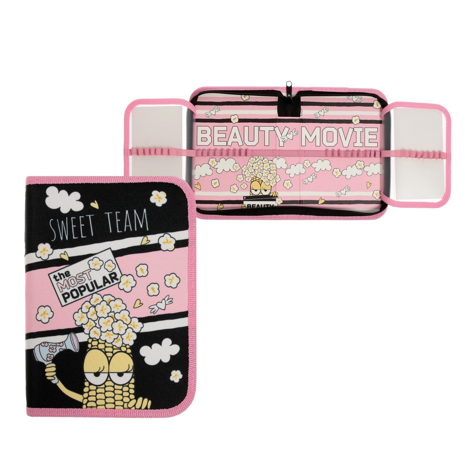 Пенал 1 секция, 140 х 200 х 40 мм, 2 откидные планки, тканевый, Hatber "Модная кукуруза" (NPk ...