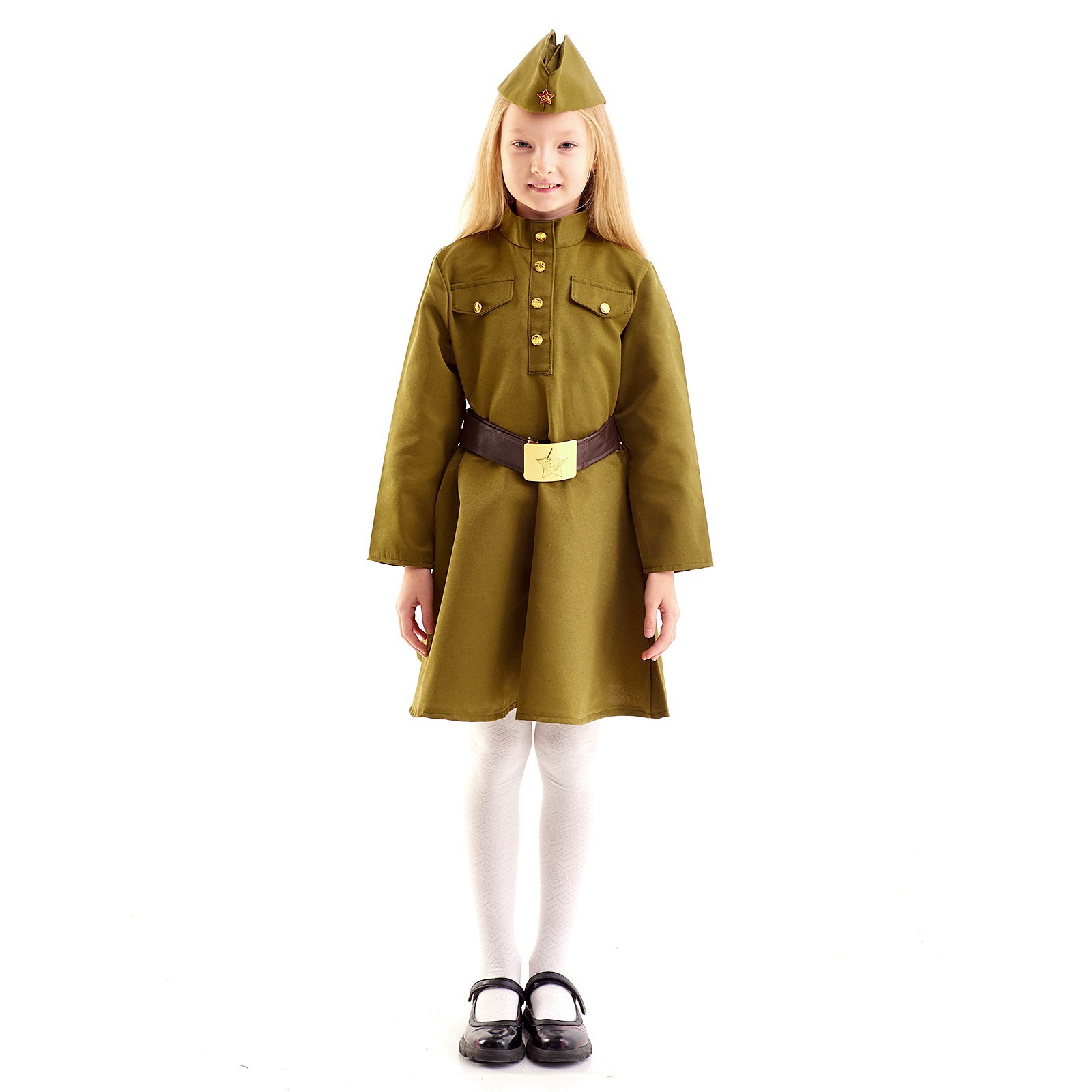 Платье военное для девочки люкс , пилотка, ремень, 8-10 лет, рост 140 ...