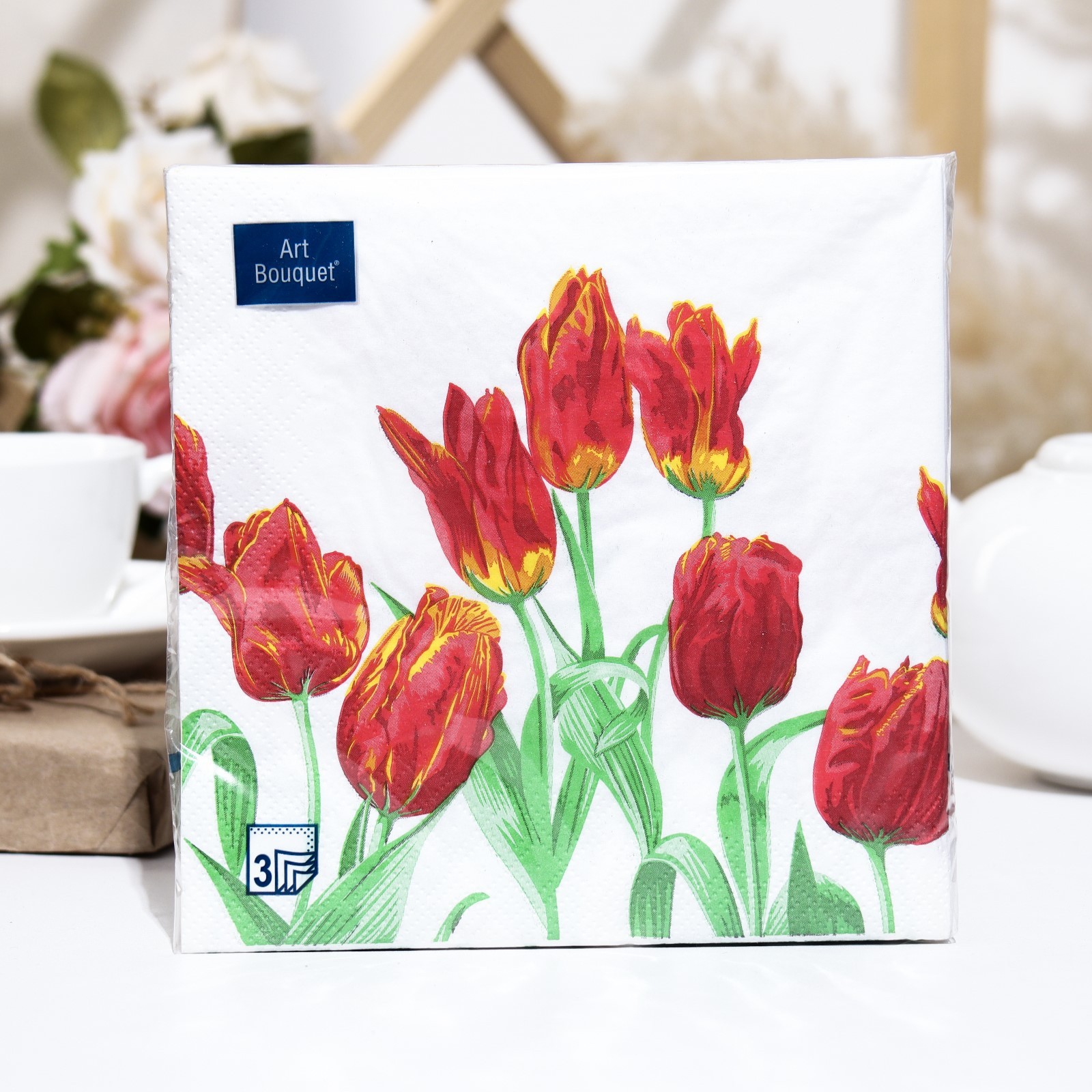 Салфетки бумажные Art Bouquet "Тюльпаны красная леди", 3 слоя,33x33, 20 ...