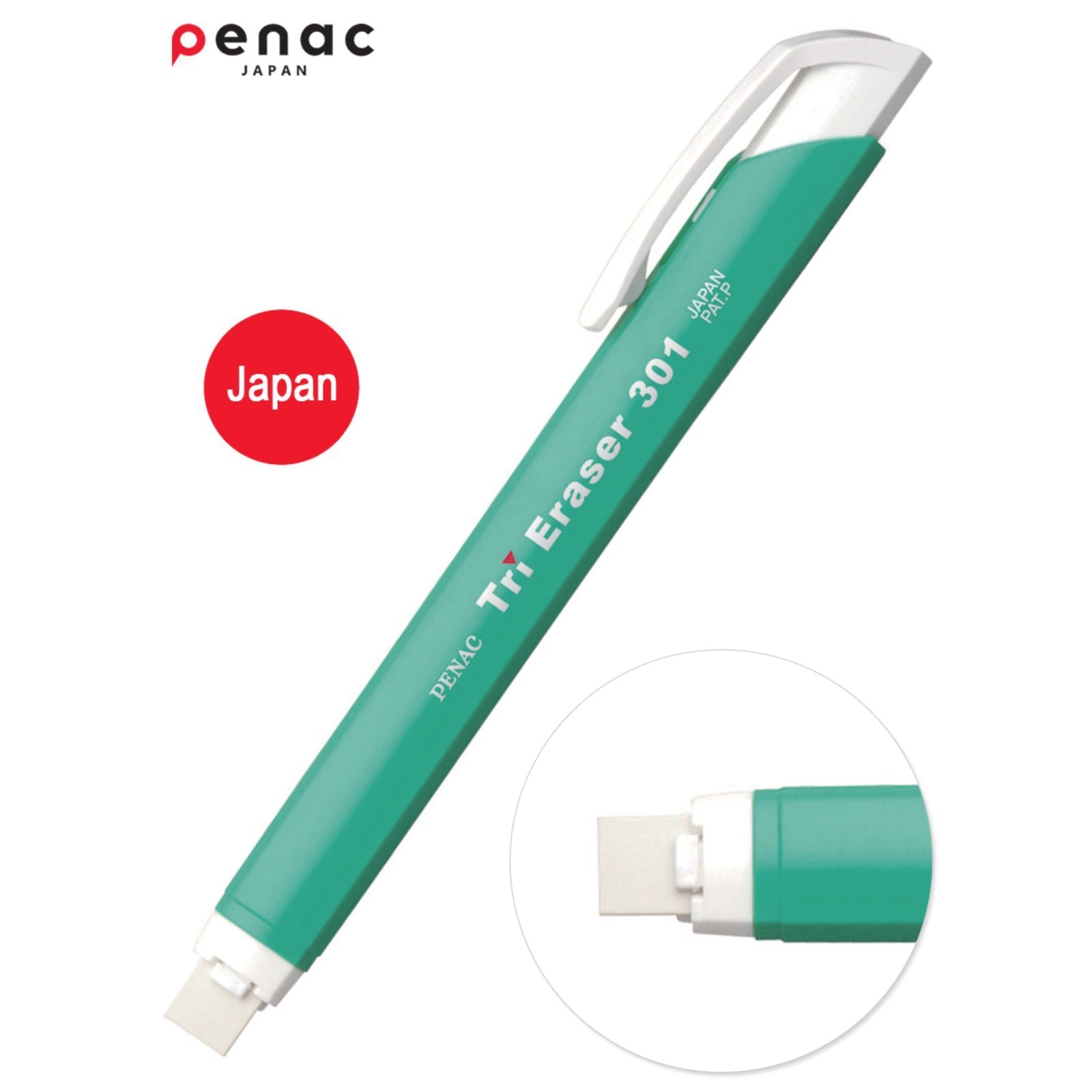 Ластик с держателем Penac Tri Eraser, выдвижной, зеленый корпус (ET0401 ...