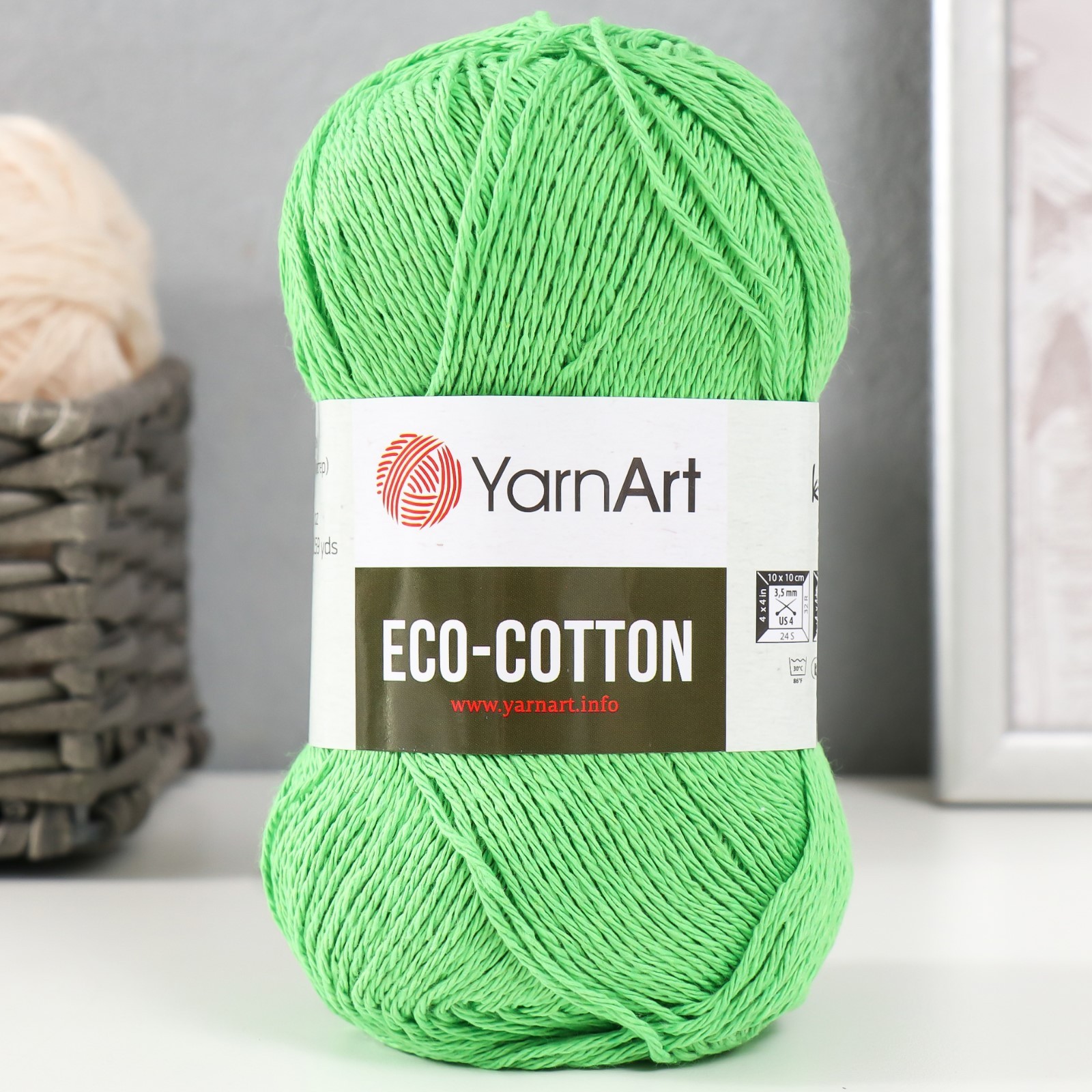 Пряжа "Eco-Cotton" 80% хлопок 20% полиэстер 220м/100гр (802 яр.зелень ...