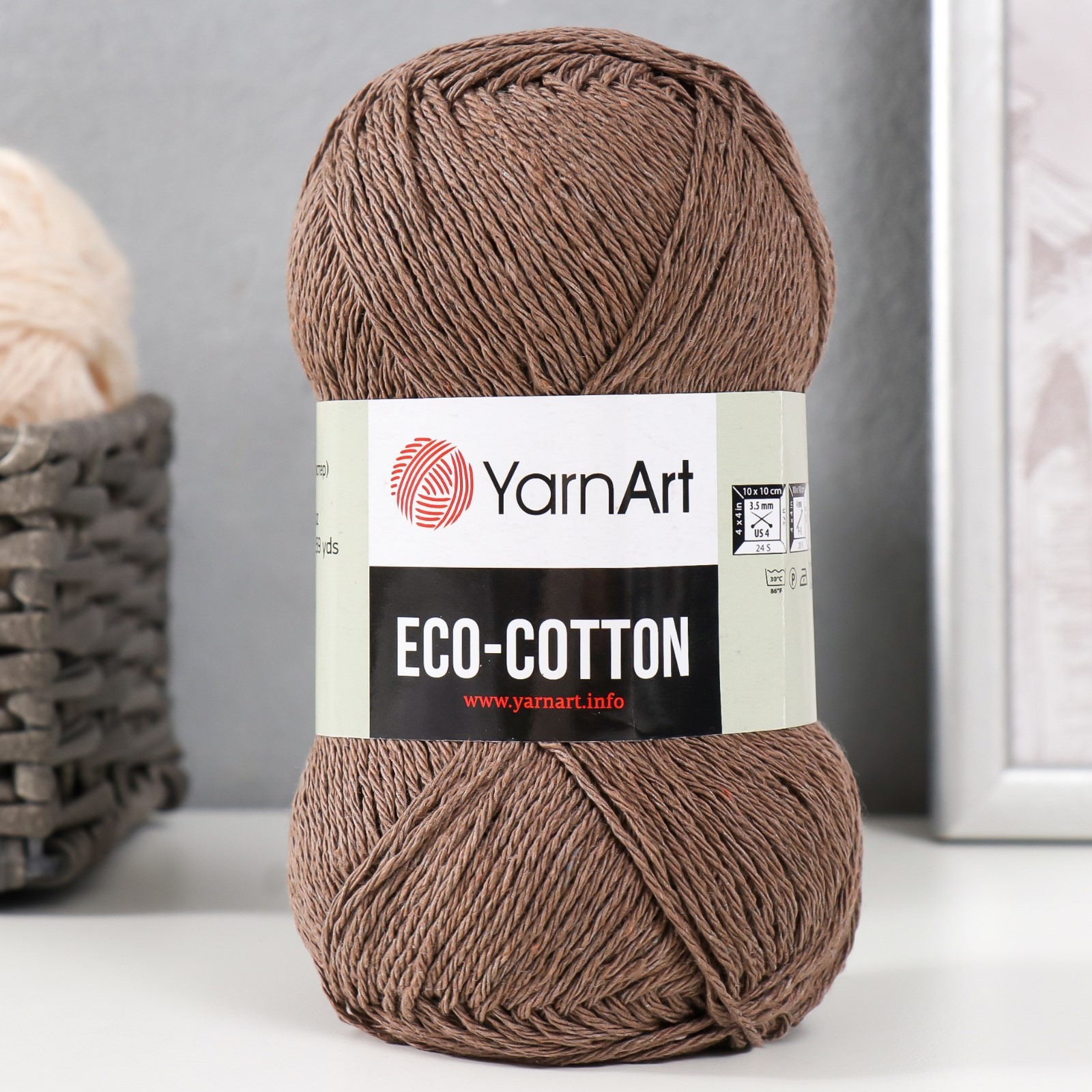 Пряжа "Eco-Cotton" 80% хлопок 20% полиэстер 220м/100гр (777 коричневый ...