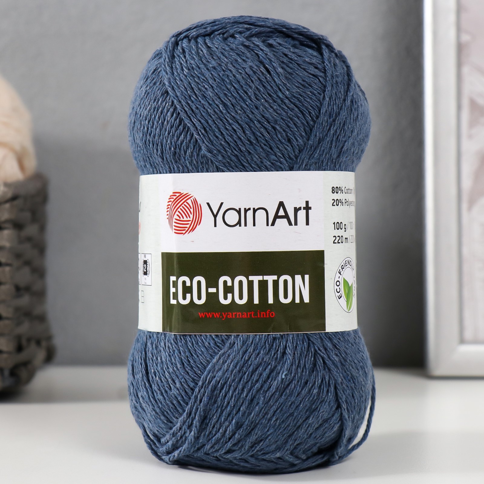 Пряжа "Eco-Cotton" 80% хлопок 20% полиэстер 220м/100гр (773 джинс ...