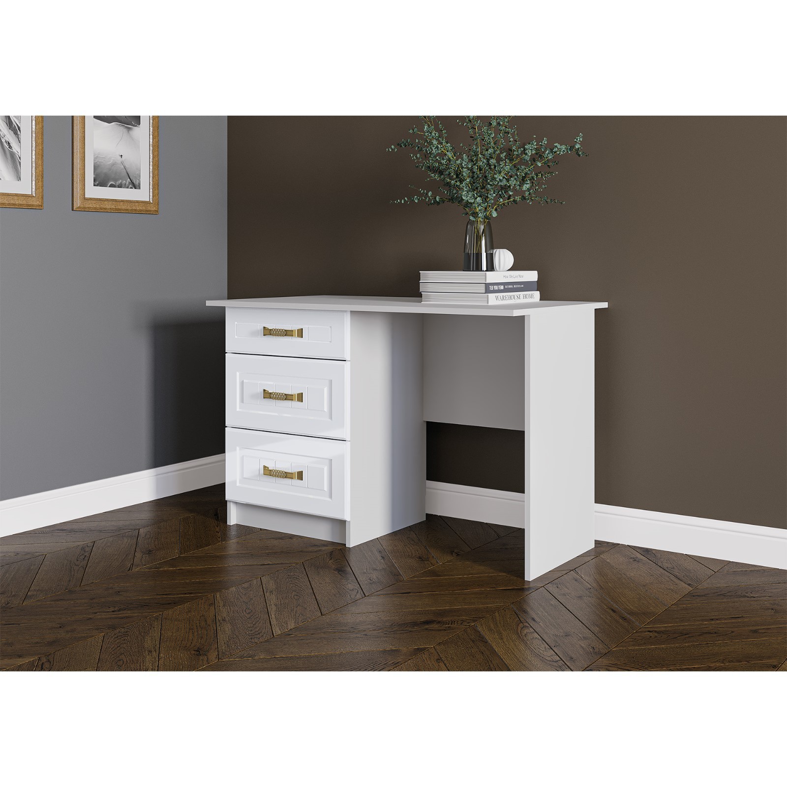 Стол письменный Лена-2, 1100х610х730, Белый/Белый глянец (9568063 ...