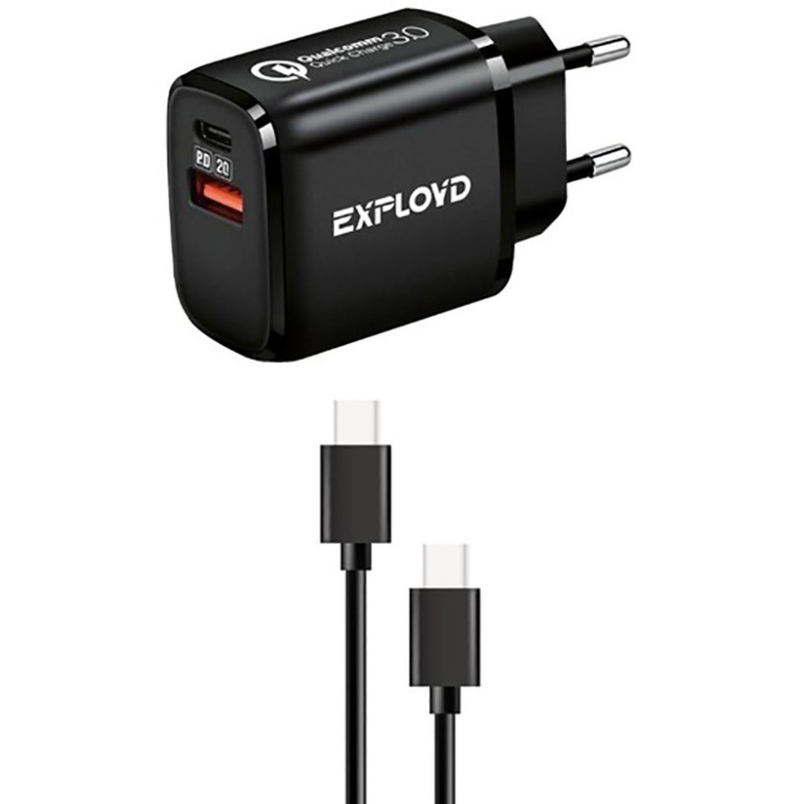 Сетевое зарядное устройство Exployd EX-Z-1340, USB-С/USB, 3 А, 20 Вт ...