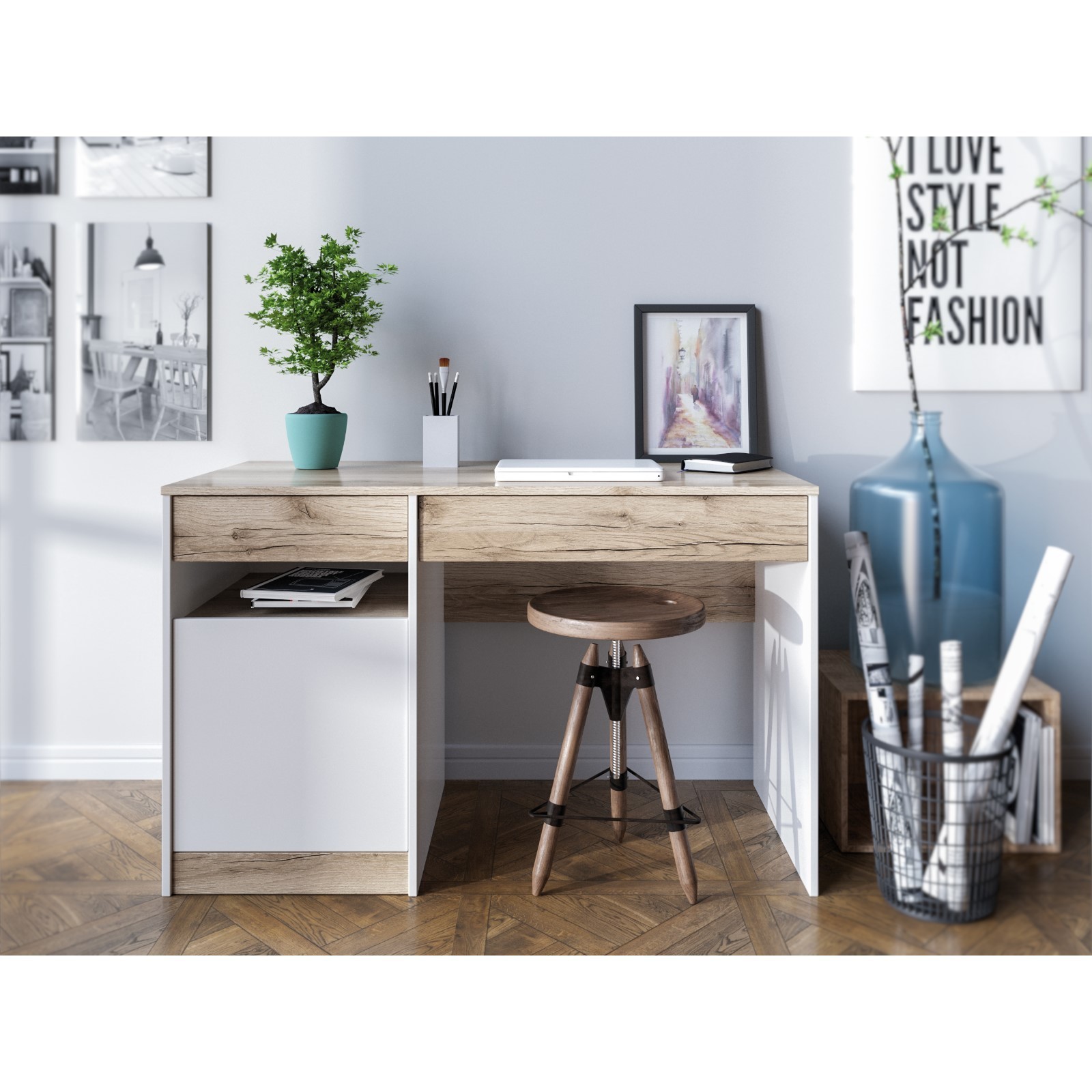 Стол письменный, 1200х590х752 мм, цвет белый глянец / дуб делано ...