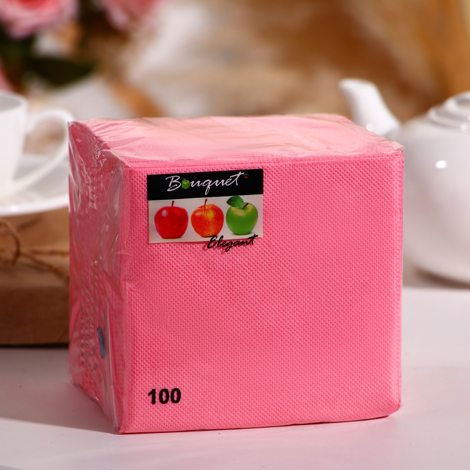 Салфетки бумажные Bouquet розовые, 24х24, 1 слой, 100 листов (9608325 ...