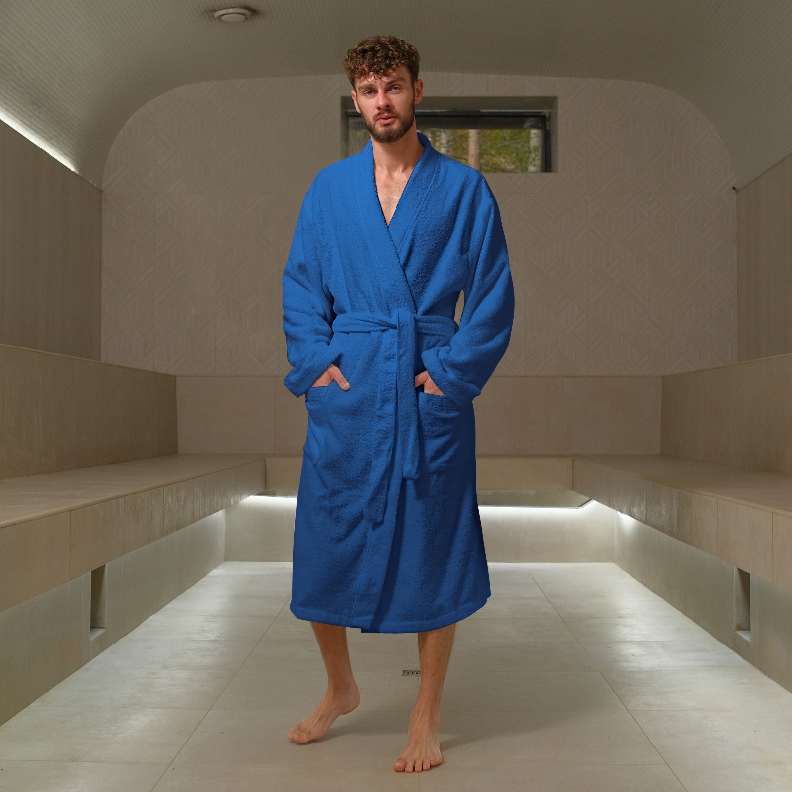 Халат махровый Экономь и Я мужской, размер 48-50, цвет синий, 100% хлопок с AIRO, 320 г/м2 ...