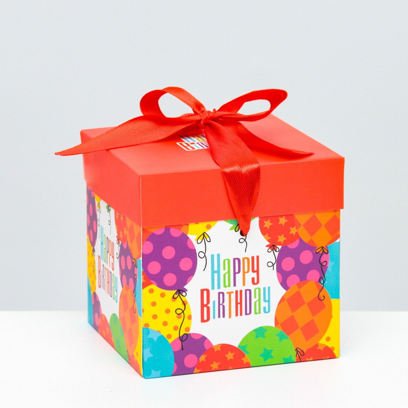 Коробка Самосборная "С днем рождения" красная 10х10х10 см (9517170 ...