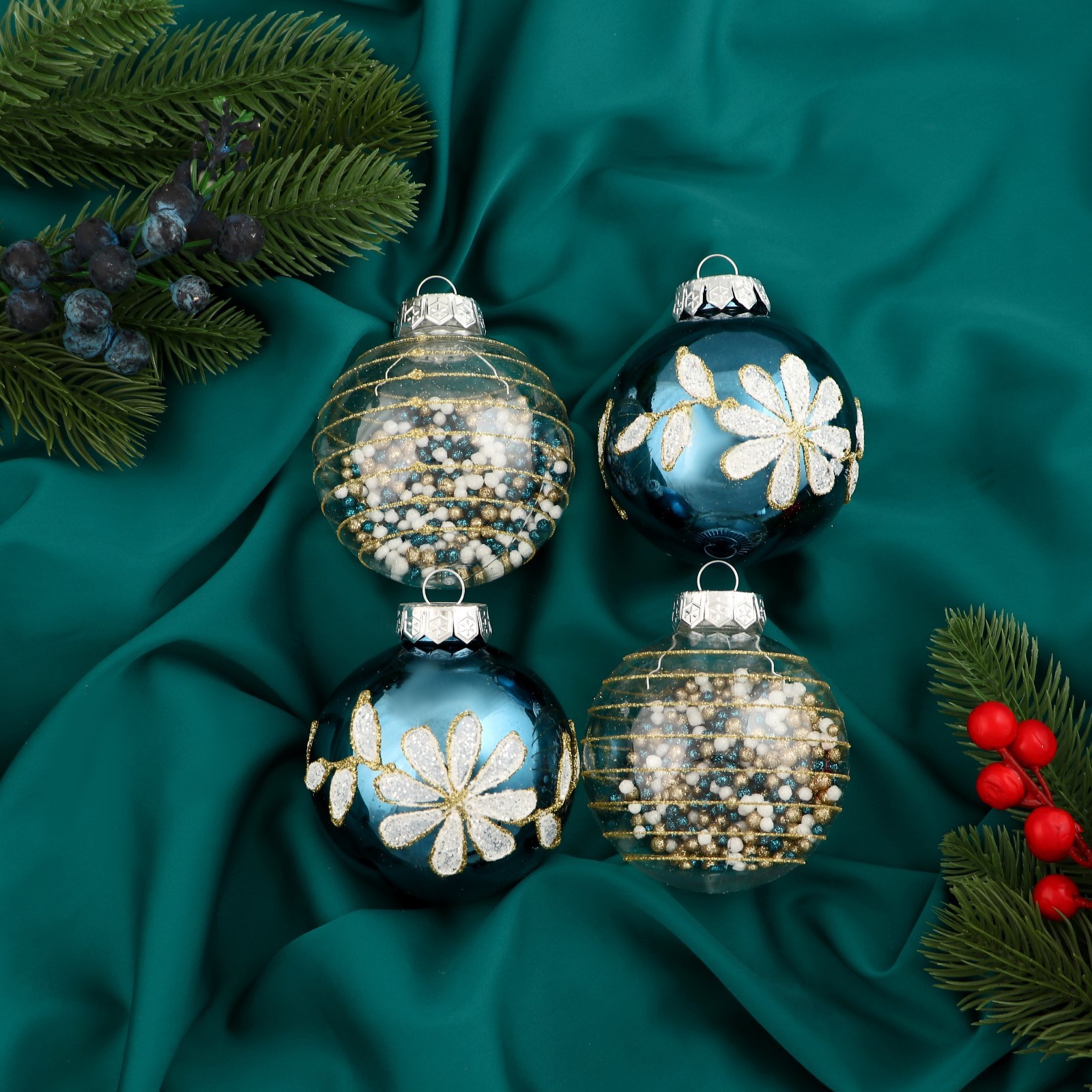 Ёлочные игрушки, шары новогодние , пластик, набор d-8 см, 4 шт "Вивьен ...