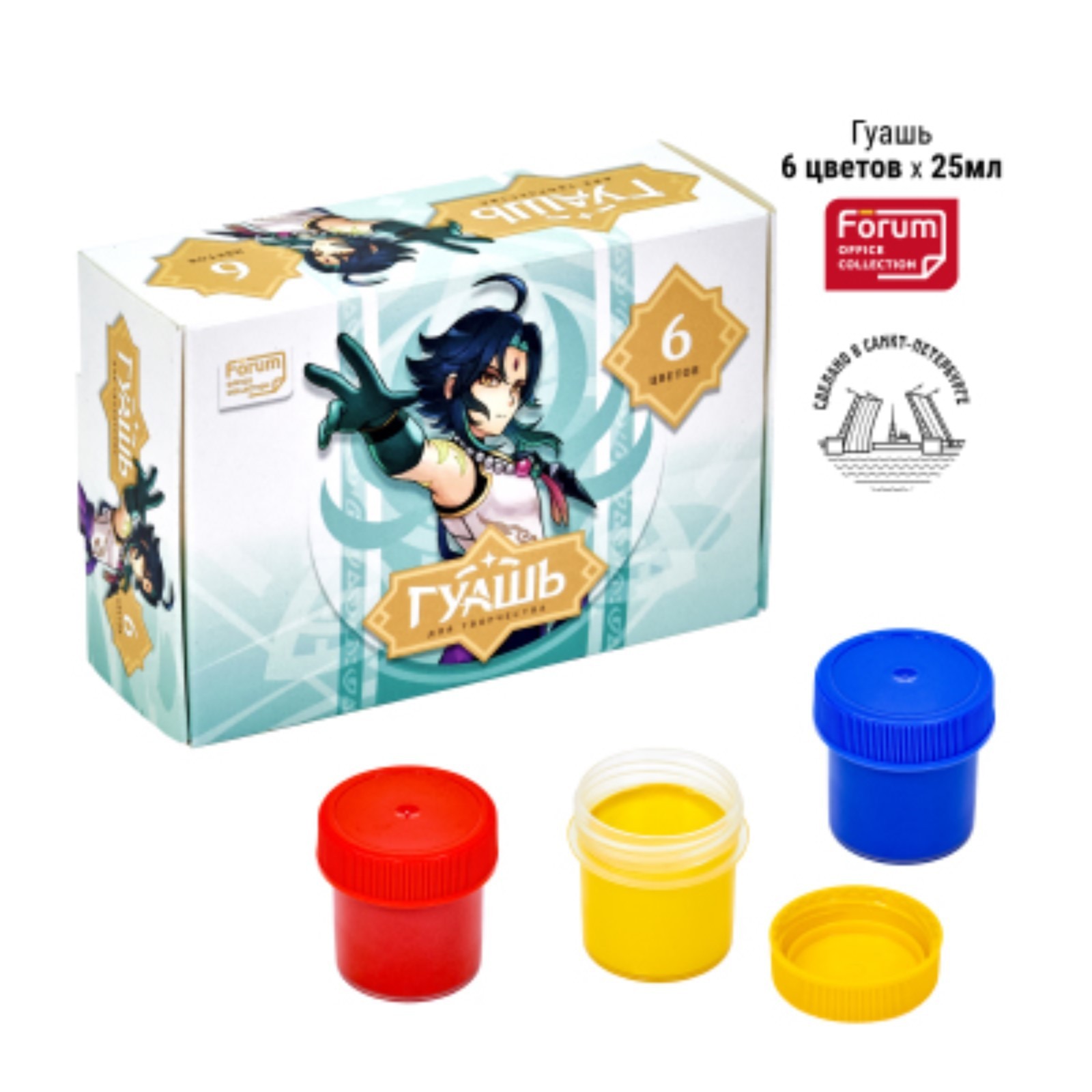 Гуашь 6 цветов х 25 мл, Office Collection "Аниме", в картонной коробке ...