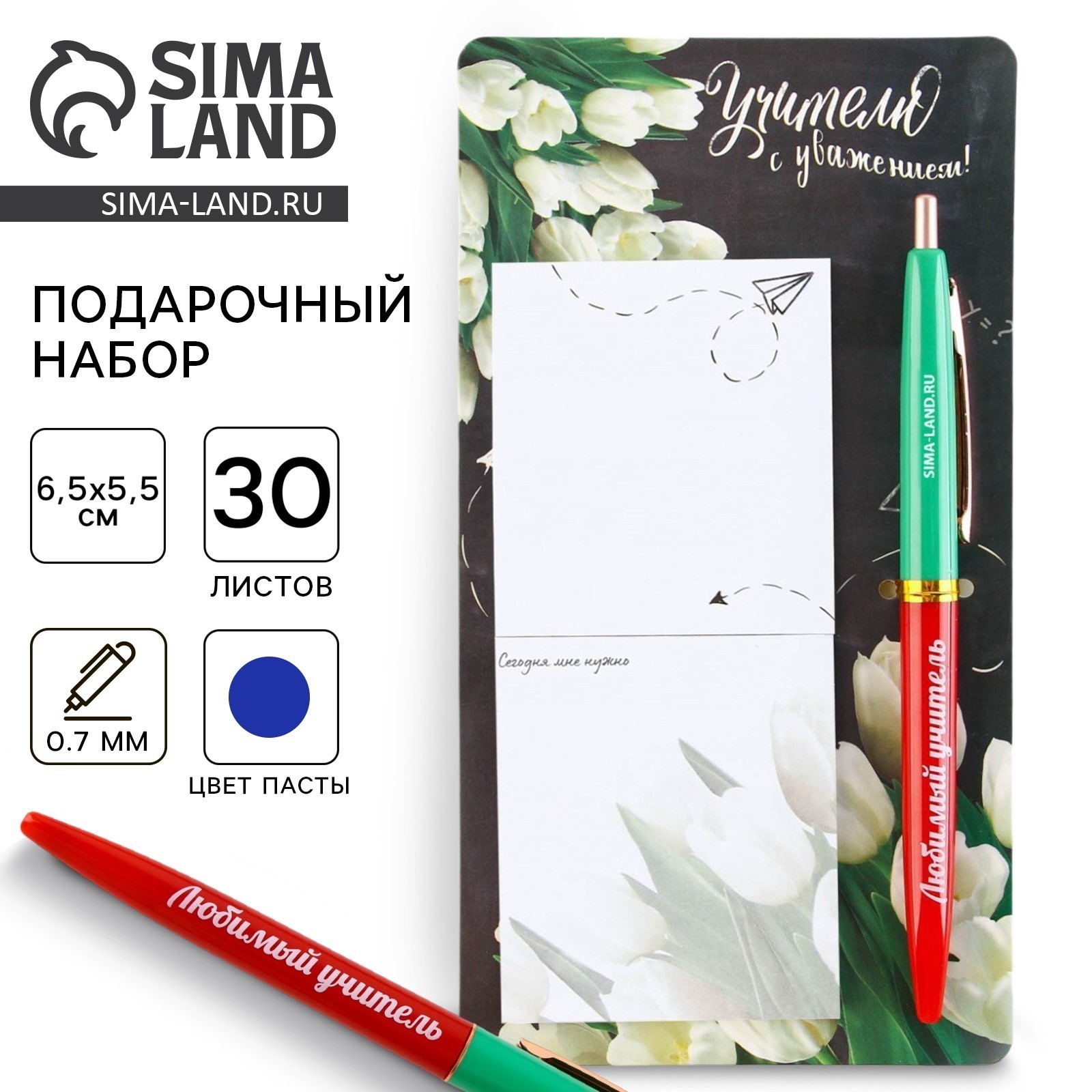 Набор стикеры и ручка «Учителю с уважением», 2 х 30 листа, синяя паста ...