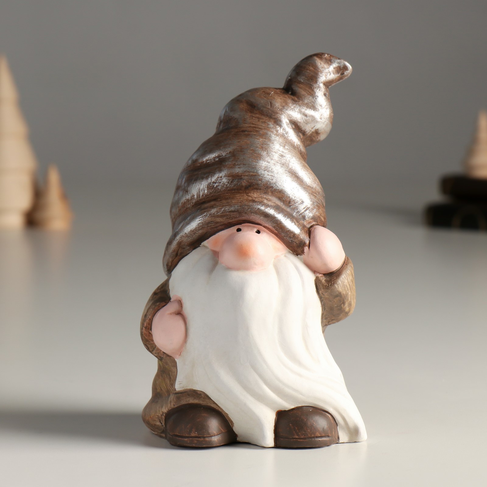 Сувенир керамика "Гномик задумался" беж и корица 9,7х8х16,2 см (9488104 ...