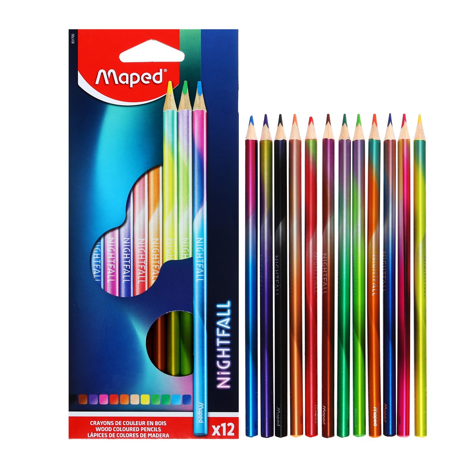 Карандаши 12 цветов Maped NIGHTFALL деревянные, декорированные ...