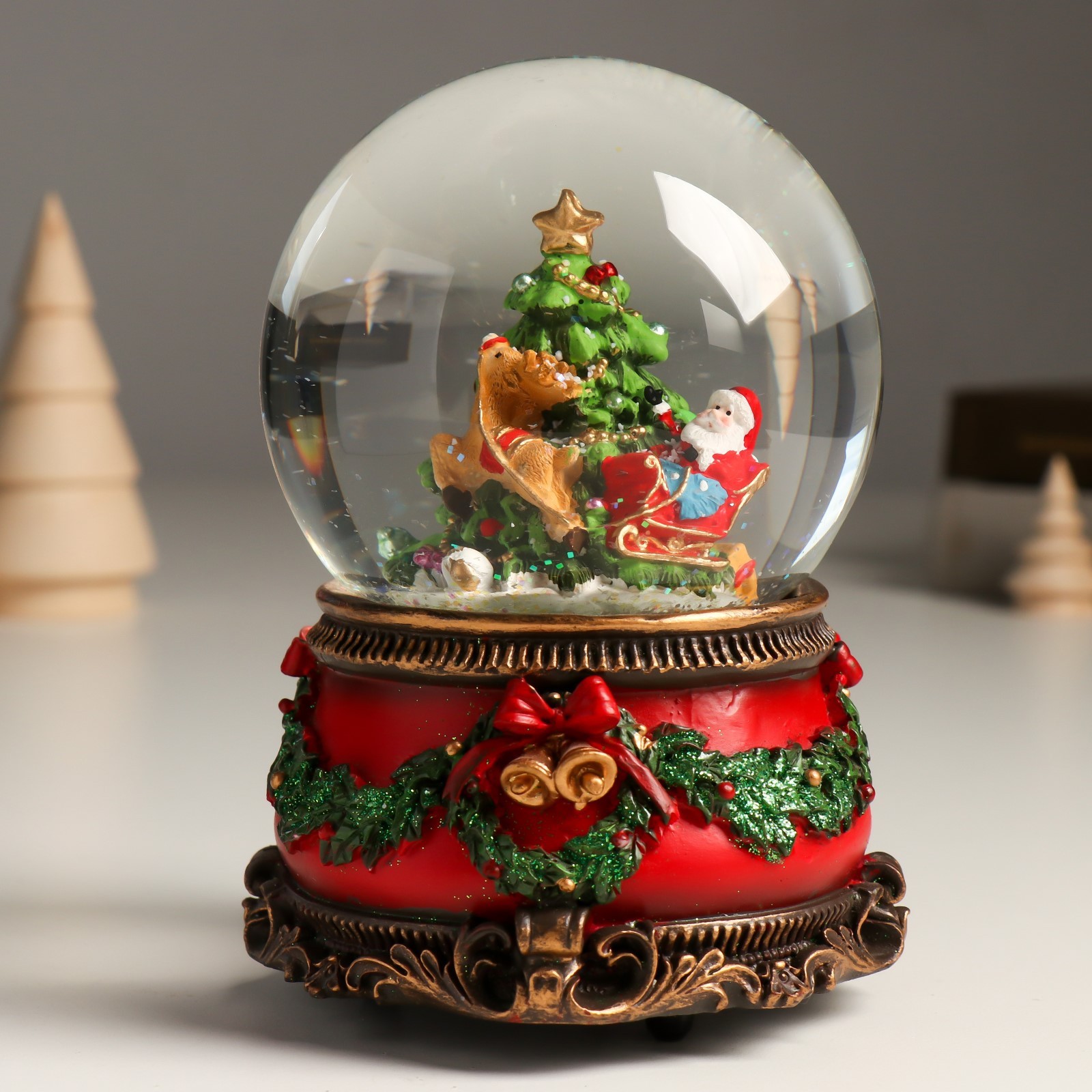 Снежный шар новогодний стеклянный «Дед Мороз и волшебные сани ...