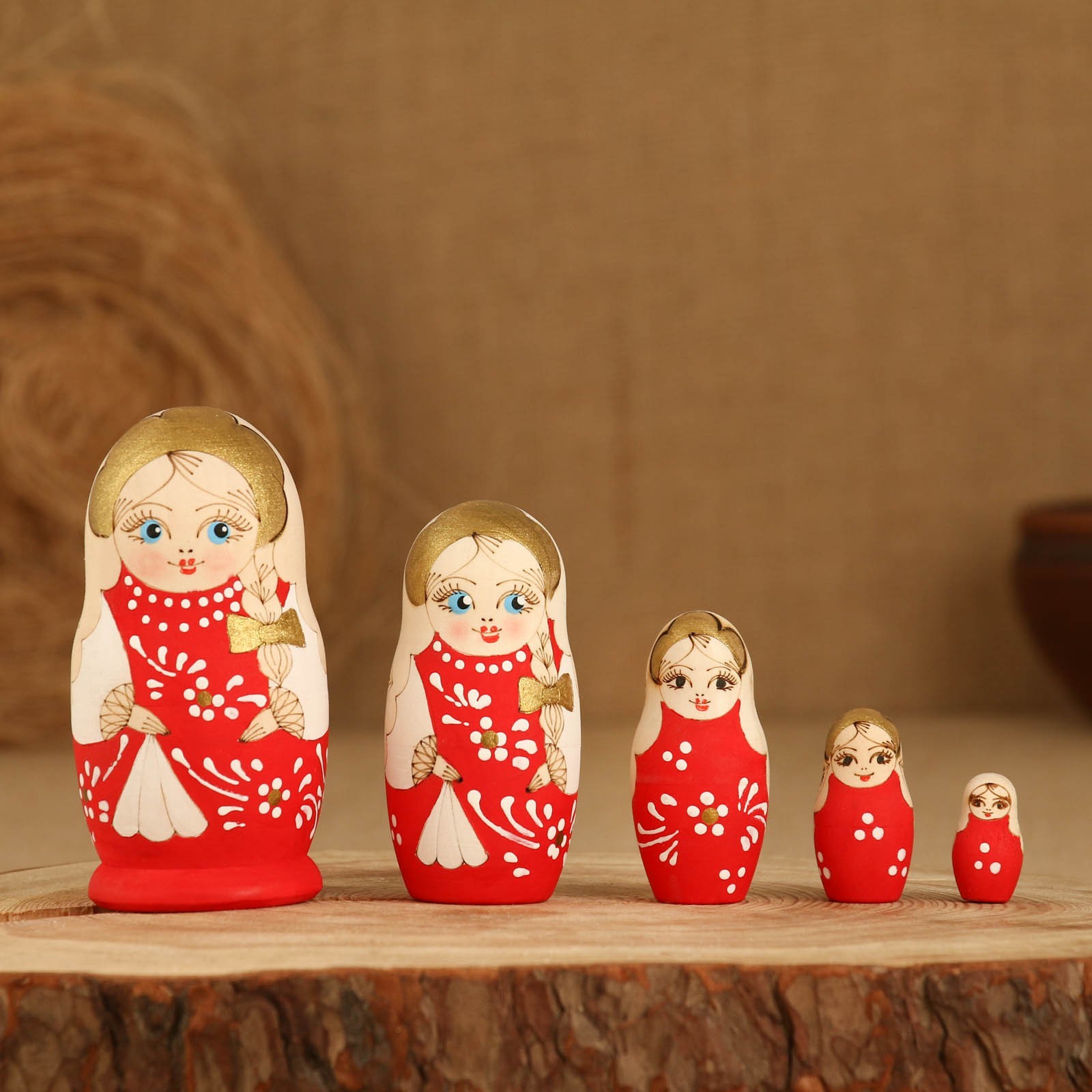 Матрешка "Красное платье", жженка, 5 кукольная ,10,5 см (9937057 ...