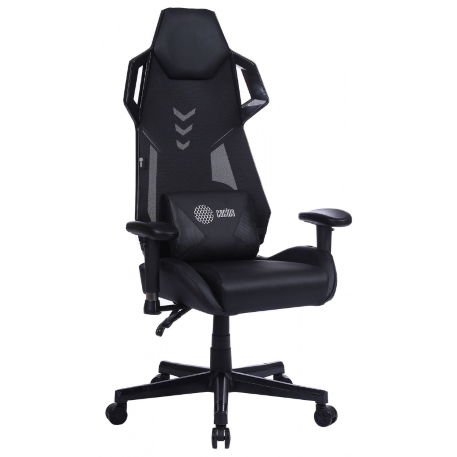 Кресло игровое Cactus CS-CHR-090BL, до 120 кг, экокожа, сетка, черное ...