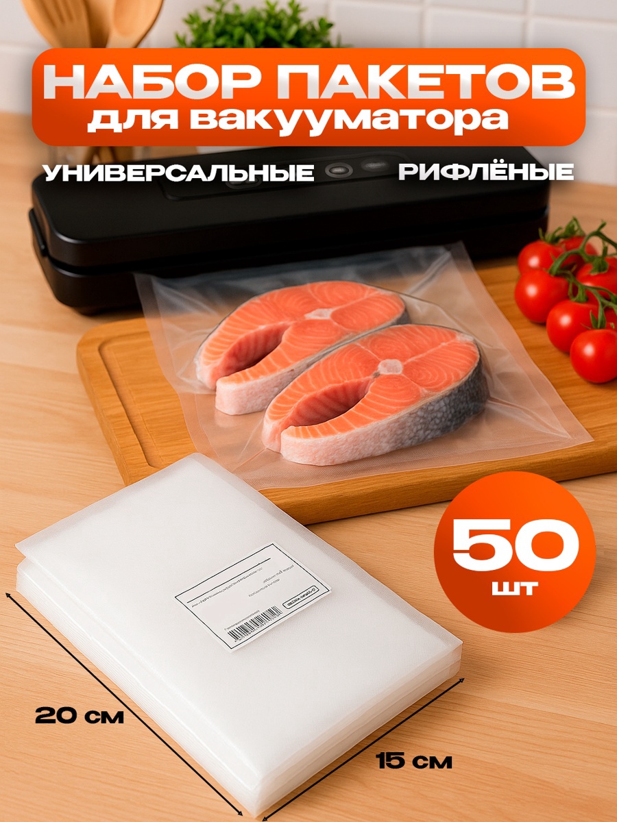 Набор пакетов для вакууматора, универсальные, 50 шт 15 х 20 см (9925729 ...