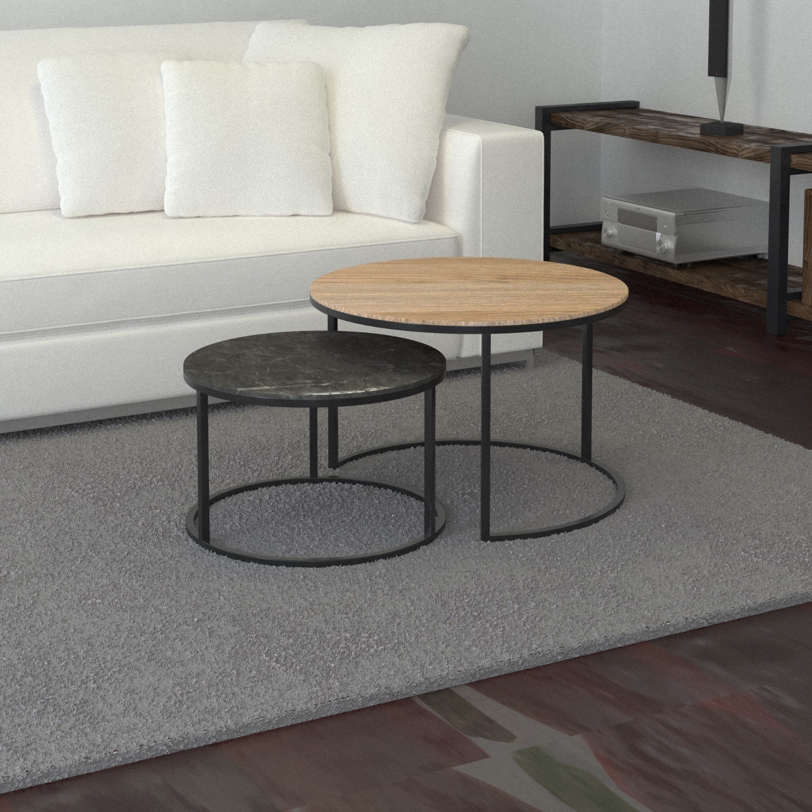 Столы журнальные «Лофт» DQ №1 Duae, 475(605)×320(420)×475(605) мм, цвет орех эко/чёрный мрамор ...