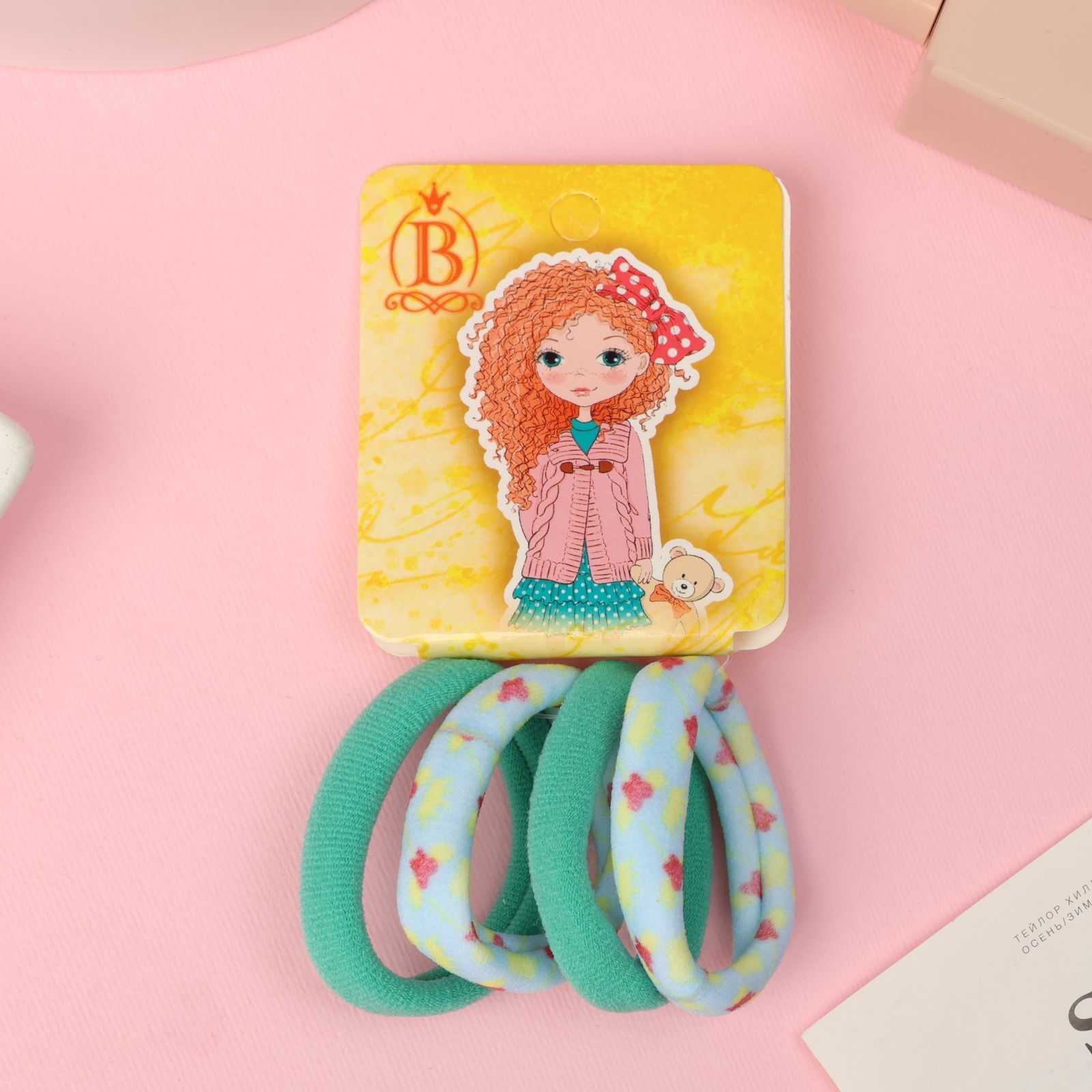 Резинка для волос "Куколка" (набор 4 шт) милая яркий принт, 4 см, микс ...