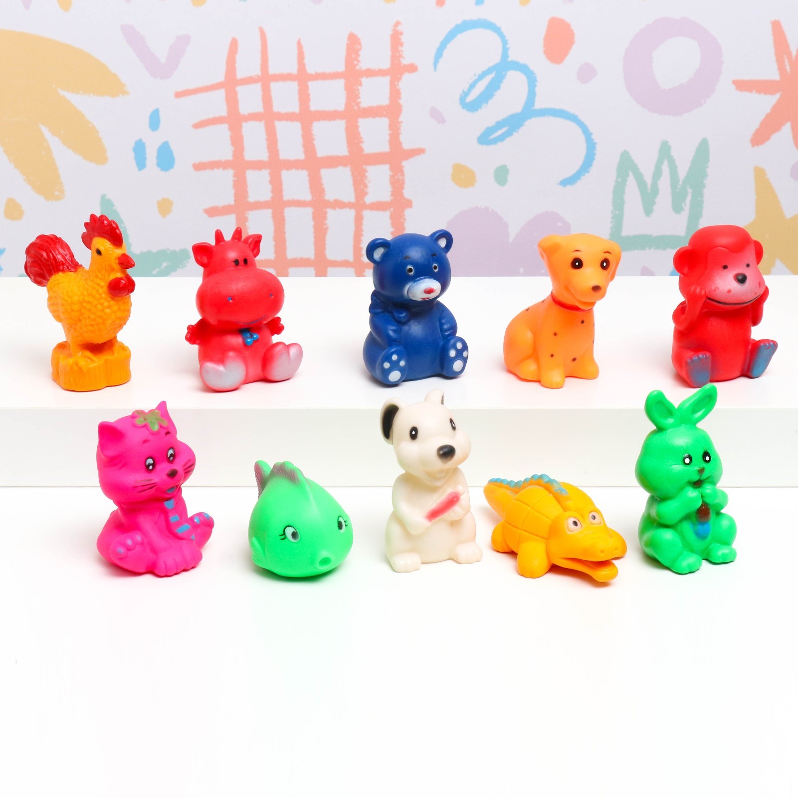 Игрушка-пищалка для купания в ванне «Животные», 10 шт., резиновые, 10 ...