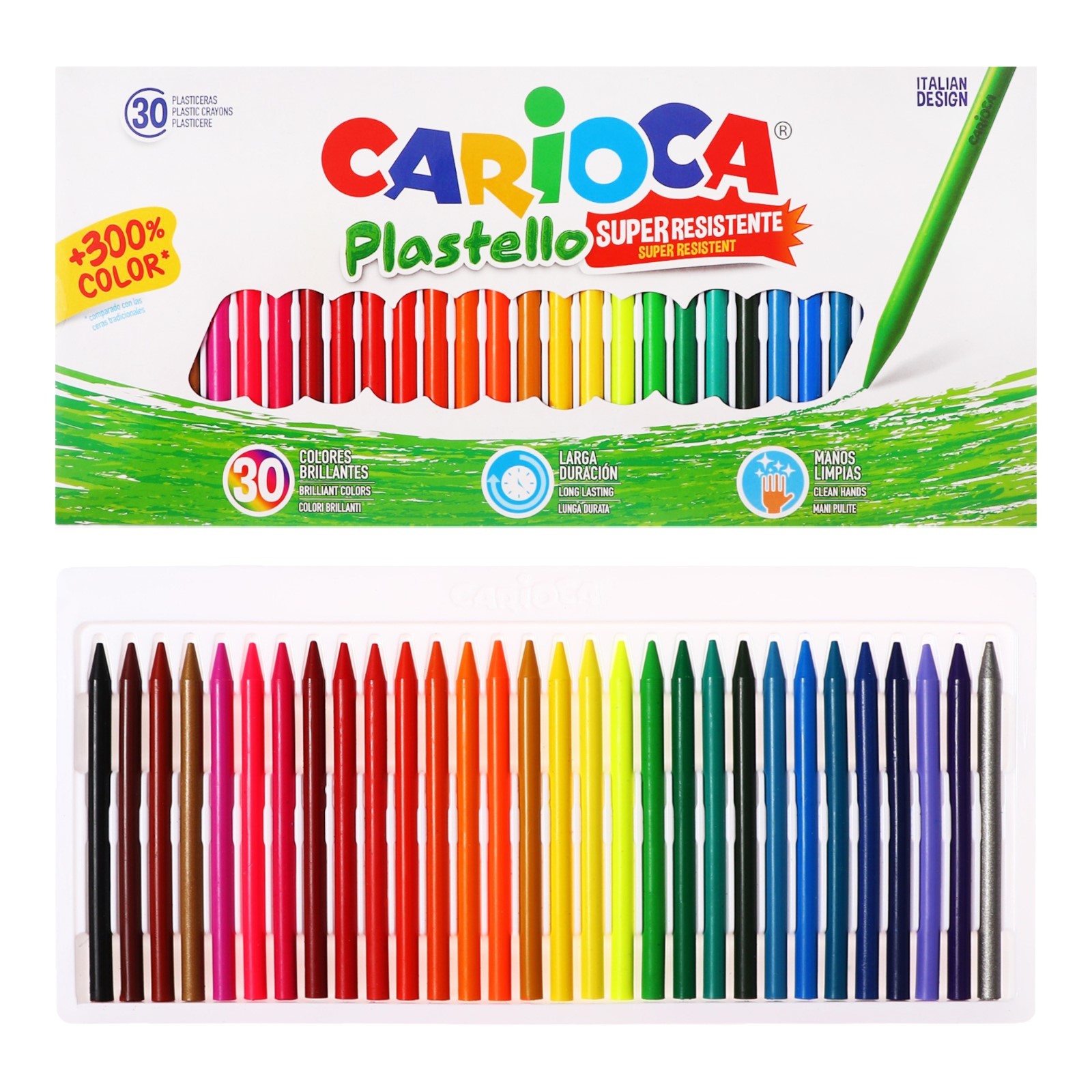 Мелки пластиковые 30 цветов, Carioca "Plastello", яркие цвета ...