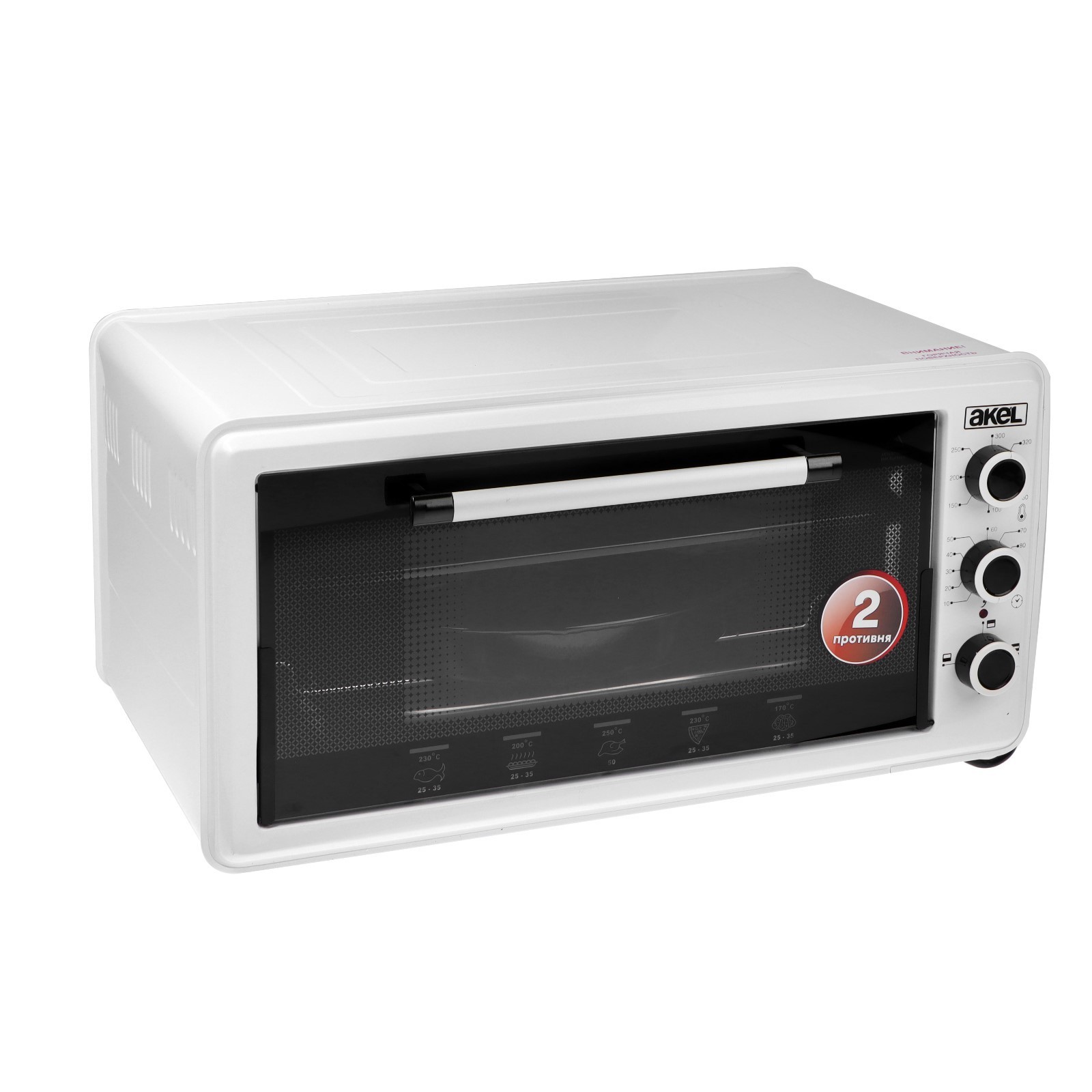 УЦЕНКА Мини-печь AKEL AF-930, 1300 Вт, 48 л, 80-320°С, таймер, белая ...