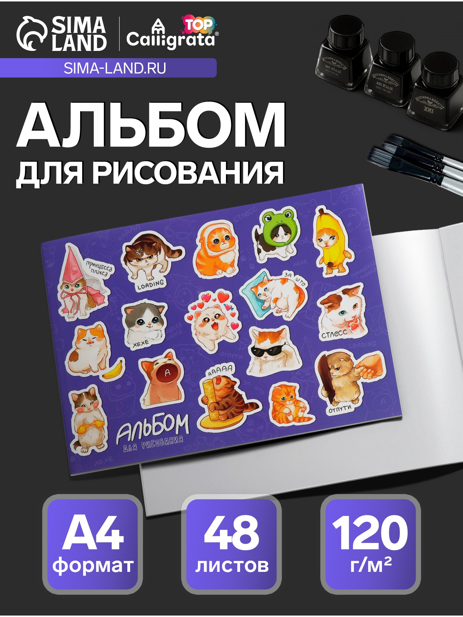 Альбом для рисования Calligrata Stickers А4, 48 листов на склейке ...