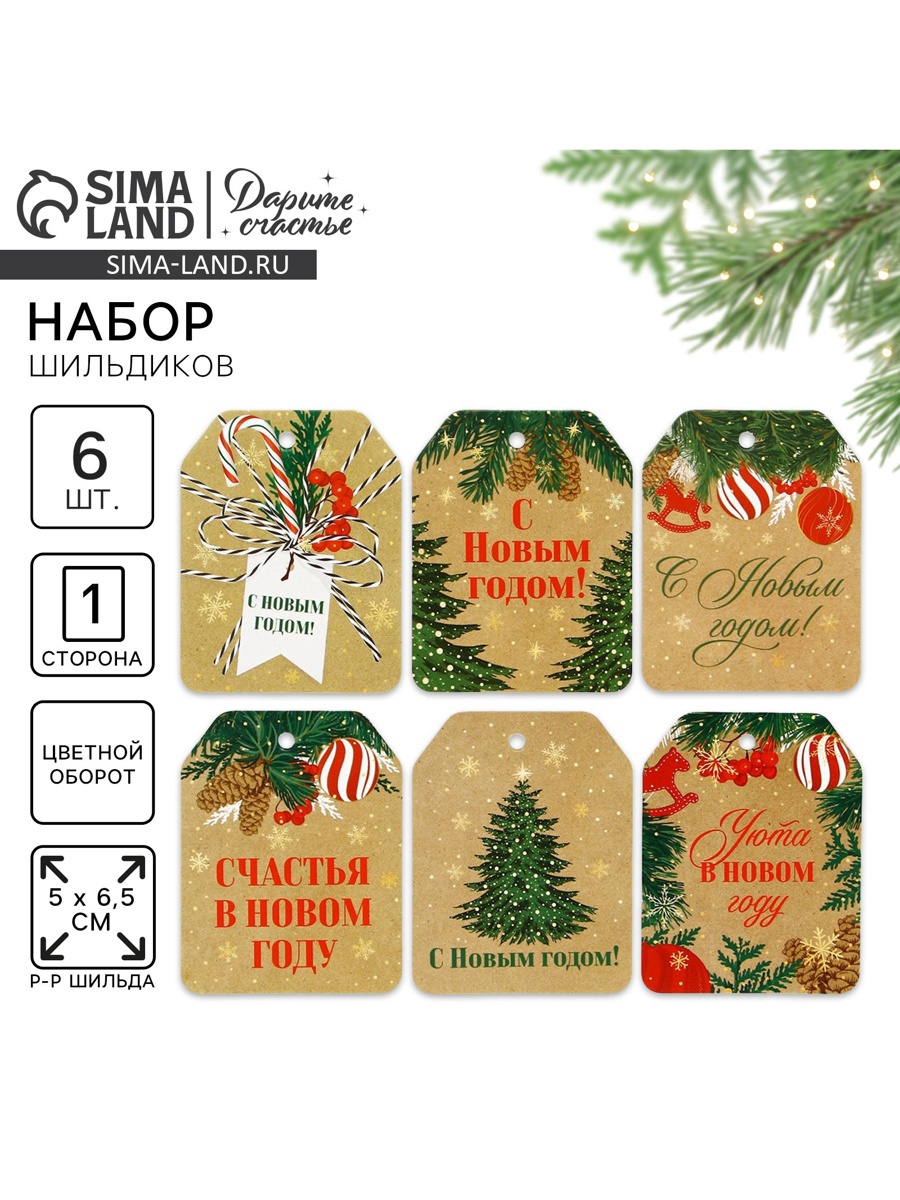 Шильдики на подарок «С Новым годом!», 16 х 24 см, 6 шт (10544992 ...