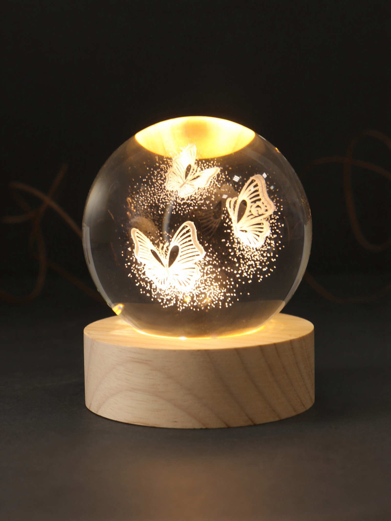 Световая фигурка стекло «Шар. Голограмма: Бабочки», d=6 см, подставка ...