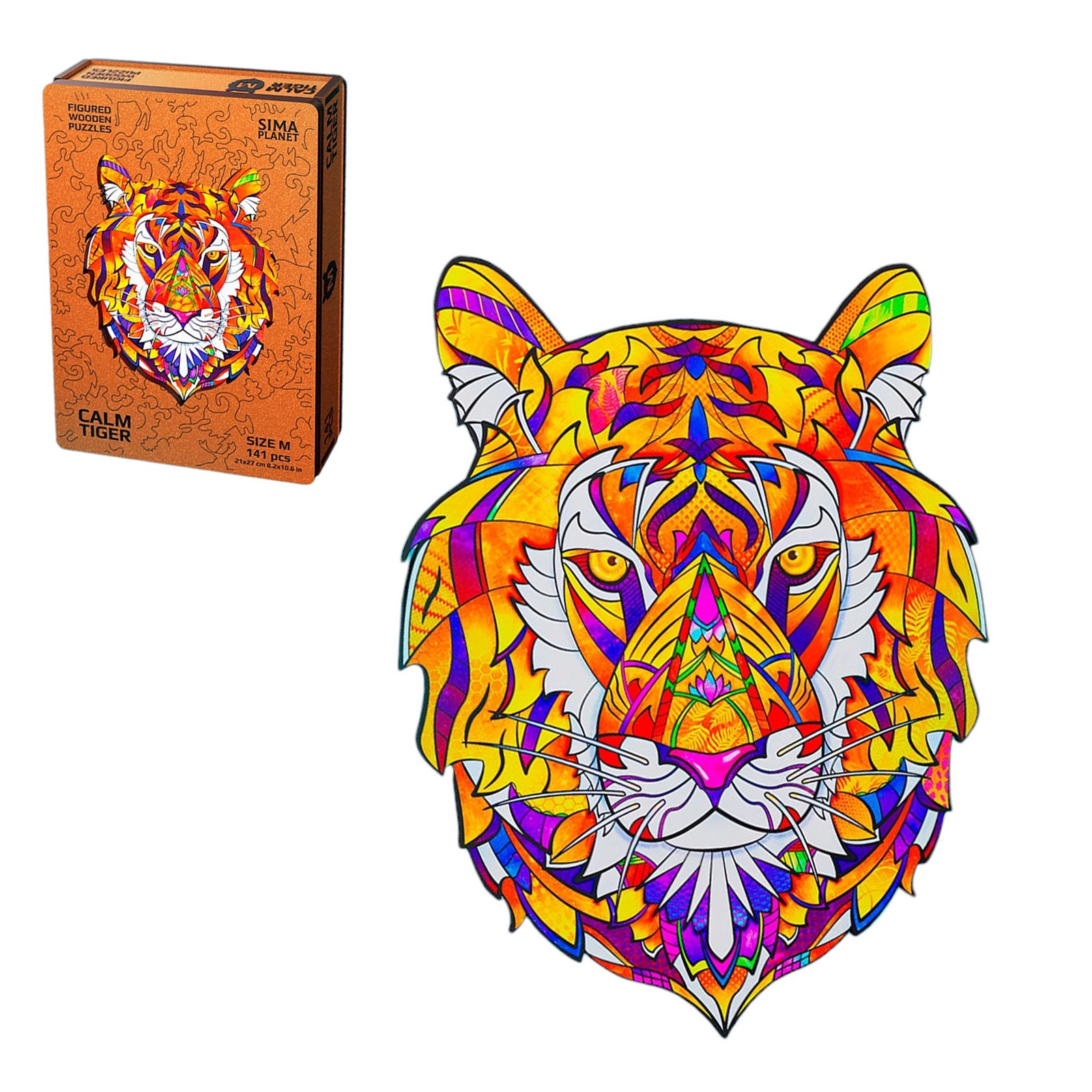 УЦЕНКА Пазл деревянный Jigsaw Calm Tiger, 141 деталь (10915155 ...
